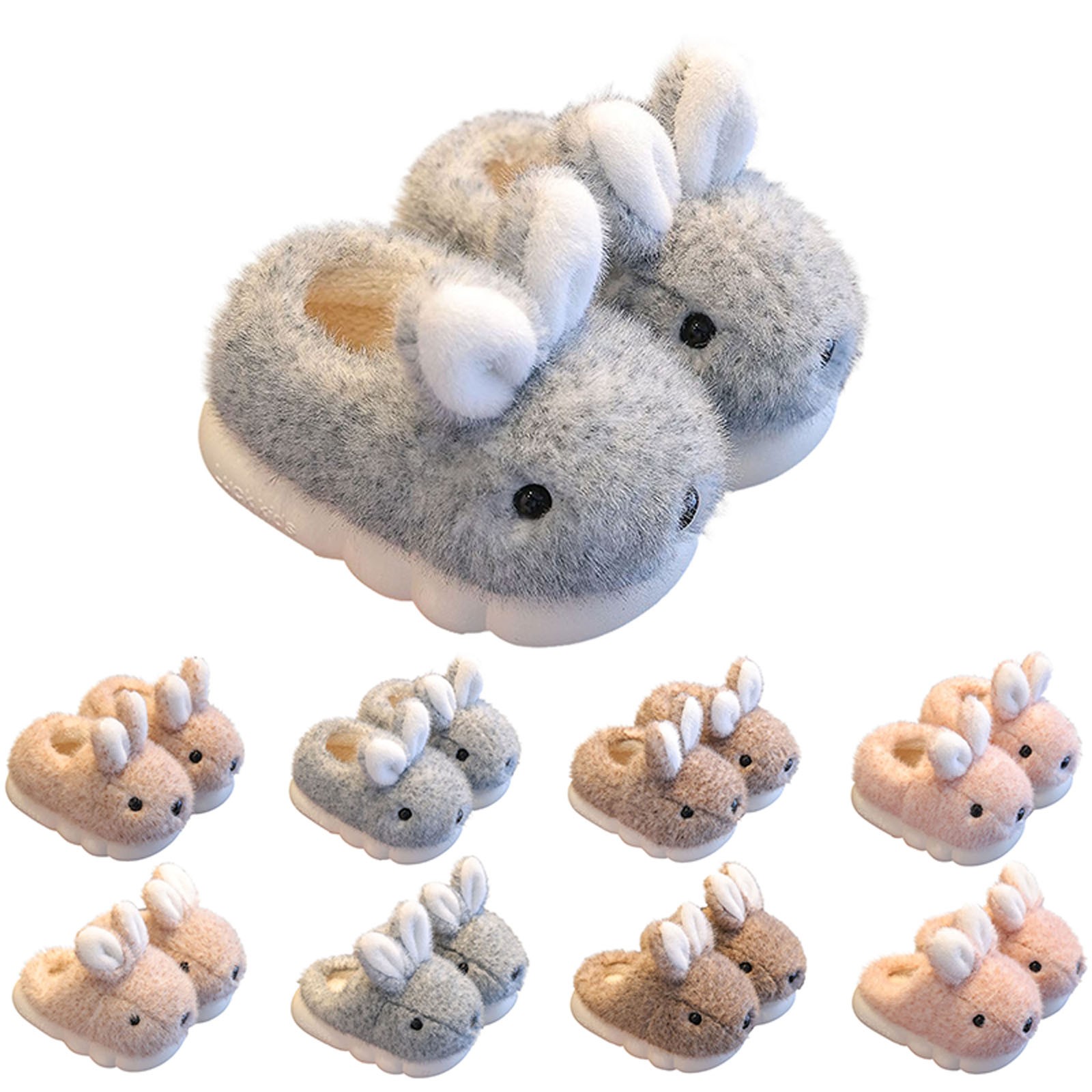 Otqutp Kids Cute Bunny Animals Slippers Warm Winter Furry Heeled ...