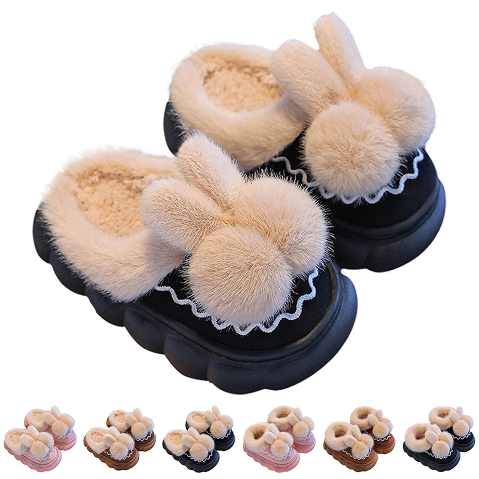 Otqutp Kids Cute Bunny Slippers Girls Fuzzy Plush Ear Platform Slipper ...