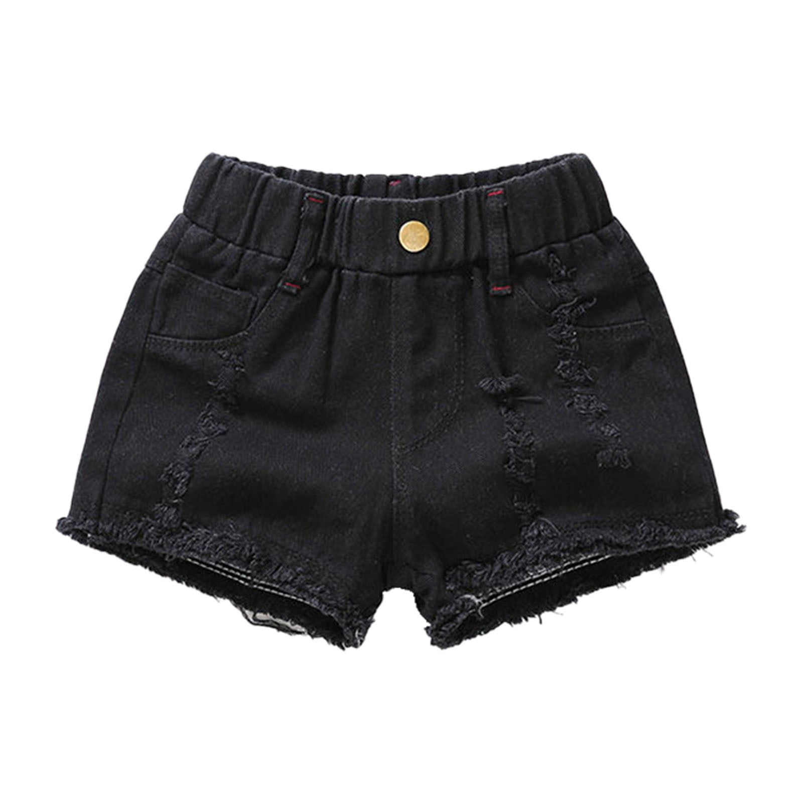 Otqutp Kids Denim Shorts With Pocket Girls Solid Color High Elastic ...