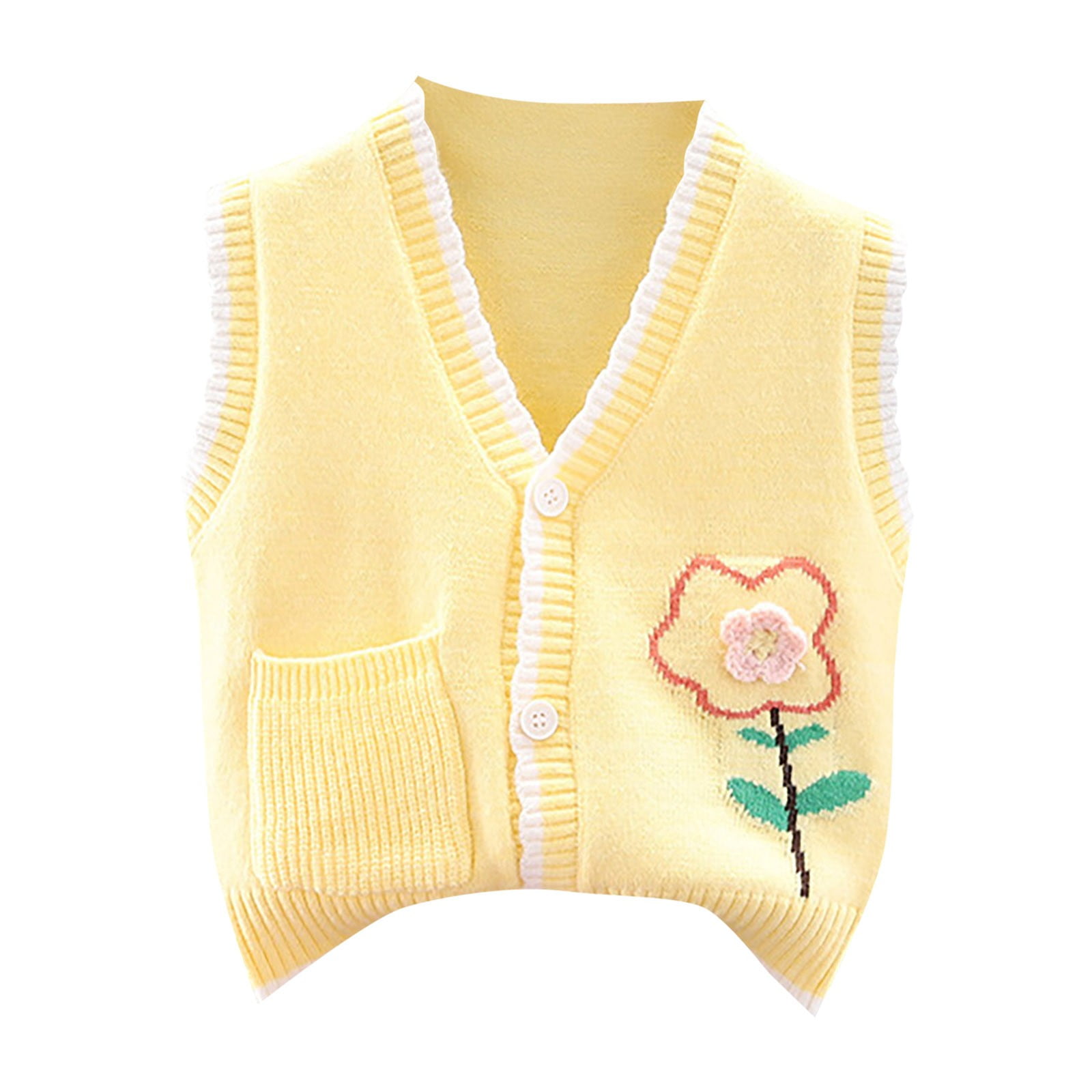 Otqutp Children Turtleneck Vest Baby Sleeveless V Neck Button 3D Flower ...