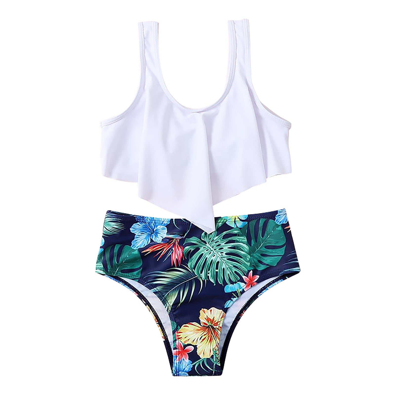 Otqutp Little Girls Padded Swimming Two Piece Kids Floral Leaves Print ...
