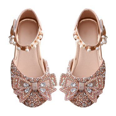 Dyfzdhu Girls Sandals Rhinestone Flower Shoes Low Heel Flower Wedding Party Dress Pump Shoes ...