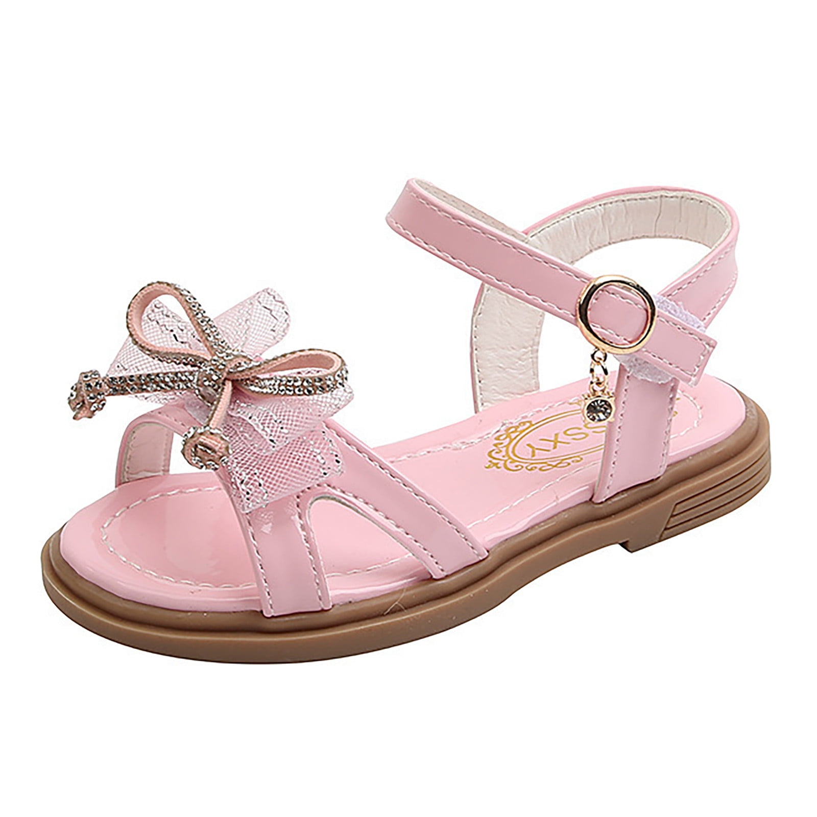 Otqutp Open Toe Sandals for Girls Rhinestone Bowknot Princess Flat Dress Up Shoes 2025 Summer ...