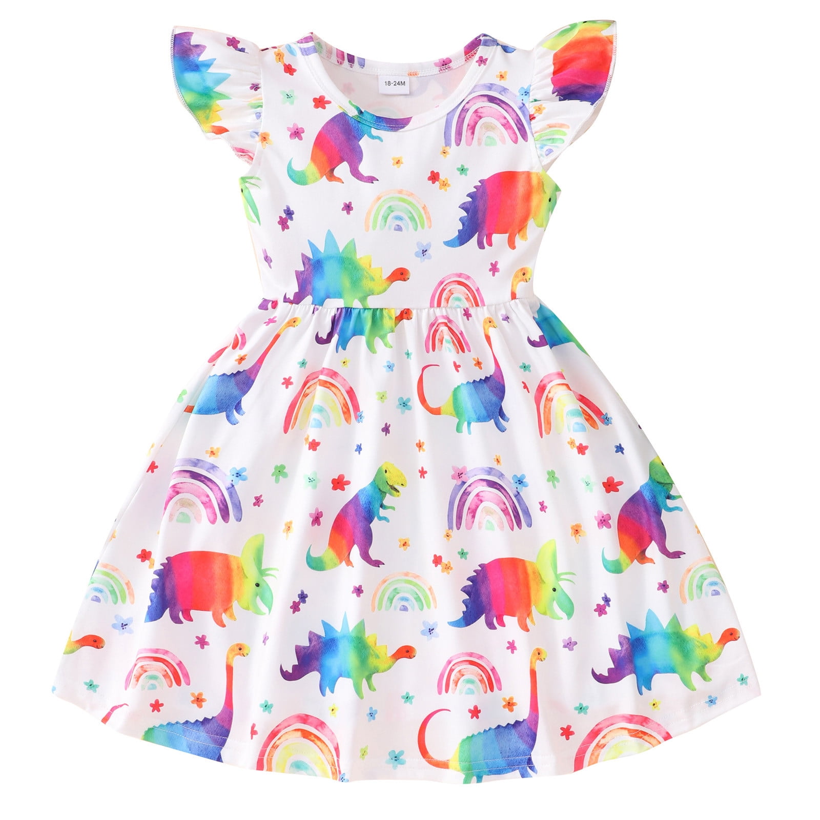 Otqutp Party Dress for Toddler Girls Child Fly Sleeve Cartoon Dinosaur ...