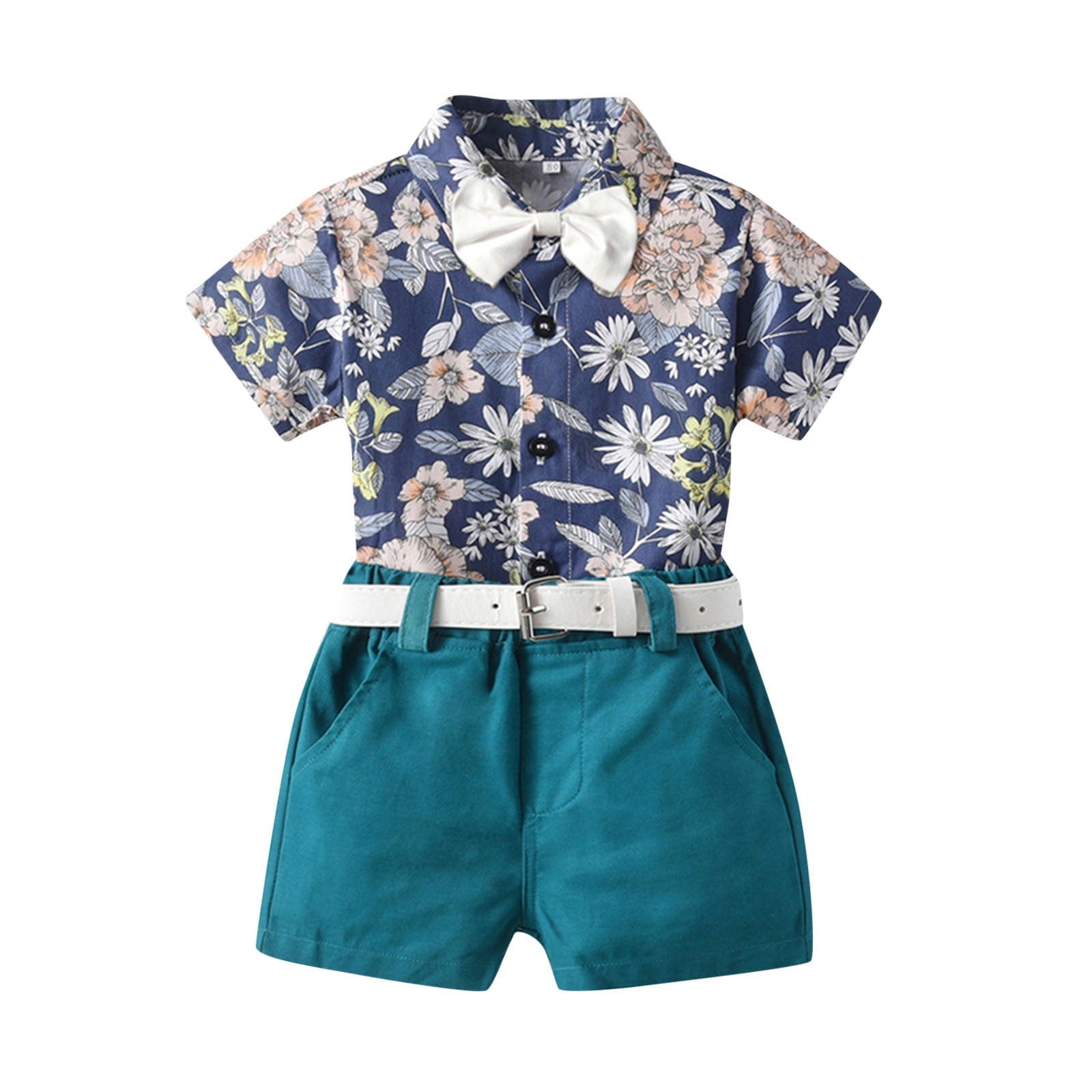 Otqutp Summer Baby Clothes Set Toddler Boys Short Sleeve Floral Prints T Shirt Tops Shorts Child ...