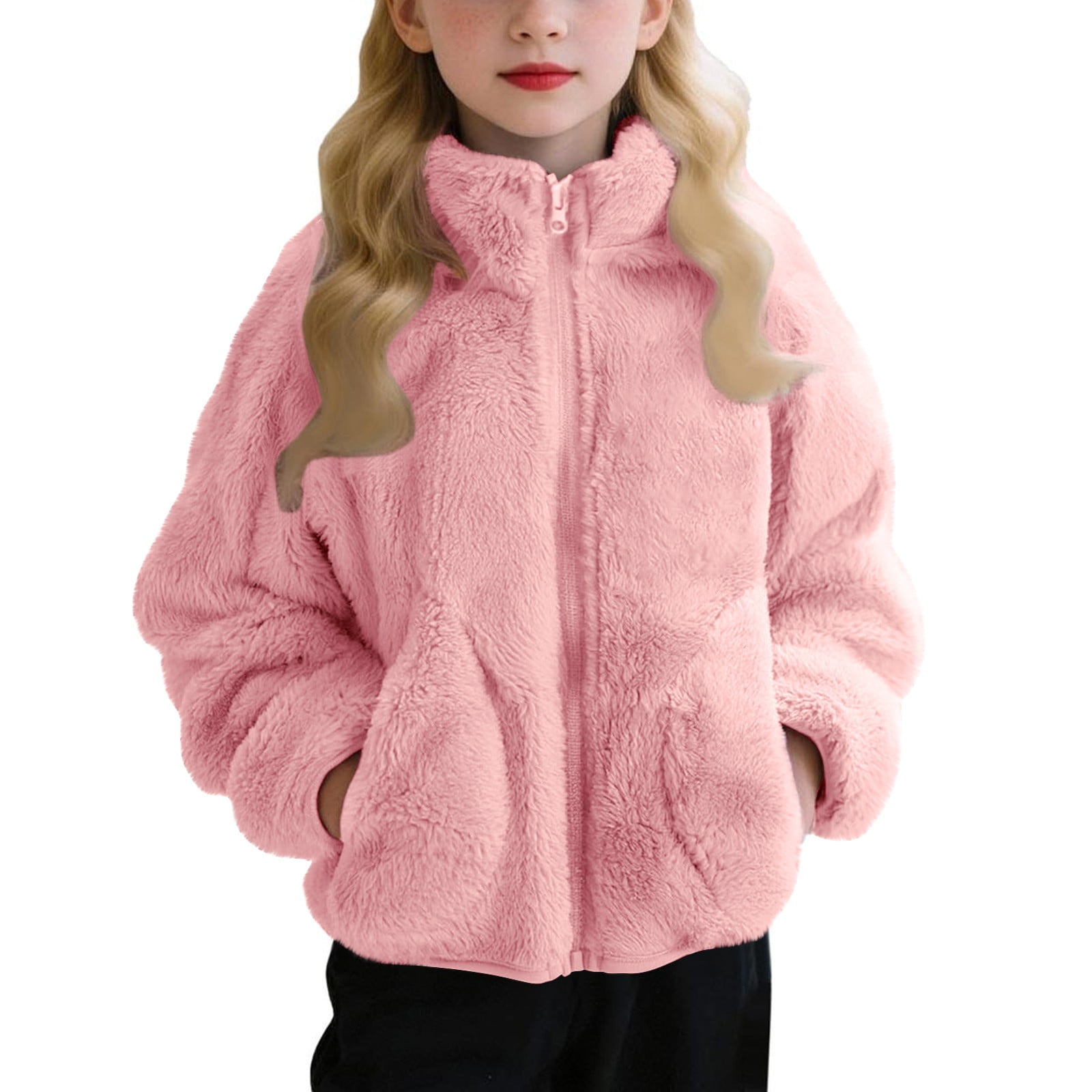 Otqutp Teens Girls Fleece Jacket Trendy Sherpa Furry Jackets Mock Neck ...