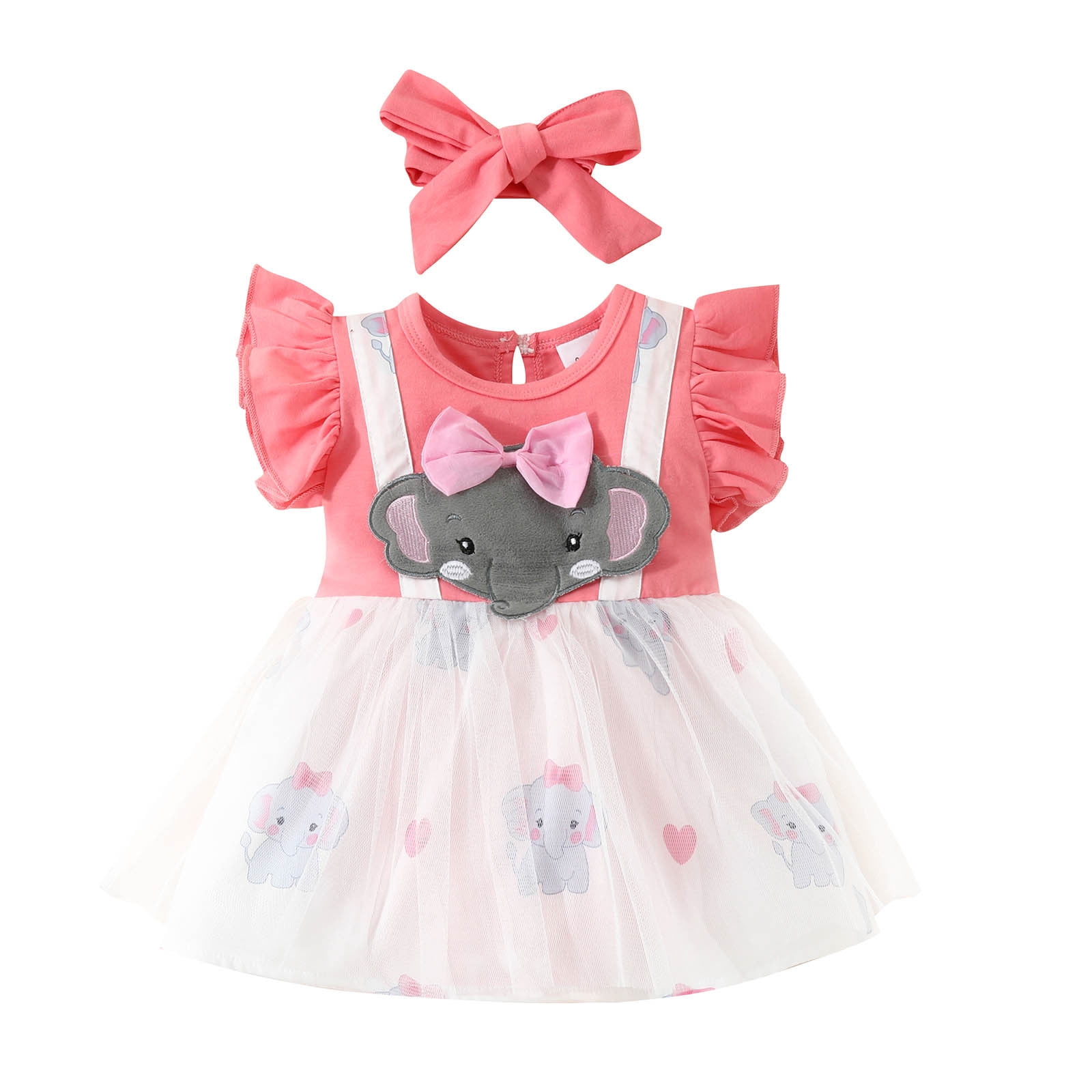 Otqutp Toddler Beach Playsuit Girls Short Sleeve Elephant Tulle Romper Bodysuits Dress Headbands ...