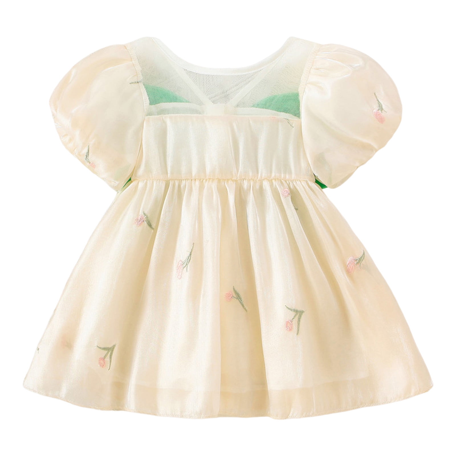 Otqutp Toddler Girls Bodysuit Set Little Girls Short Sleeve Floral Embroidery Tulle Dress Dance ...