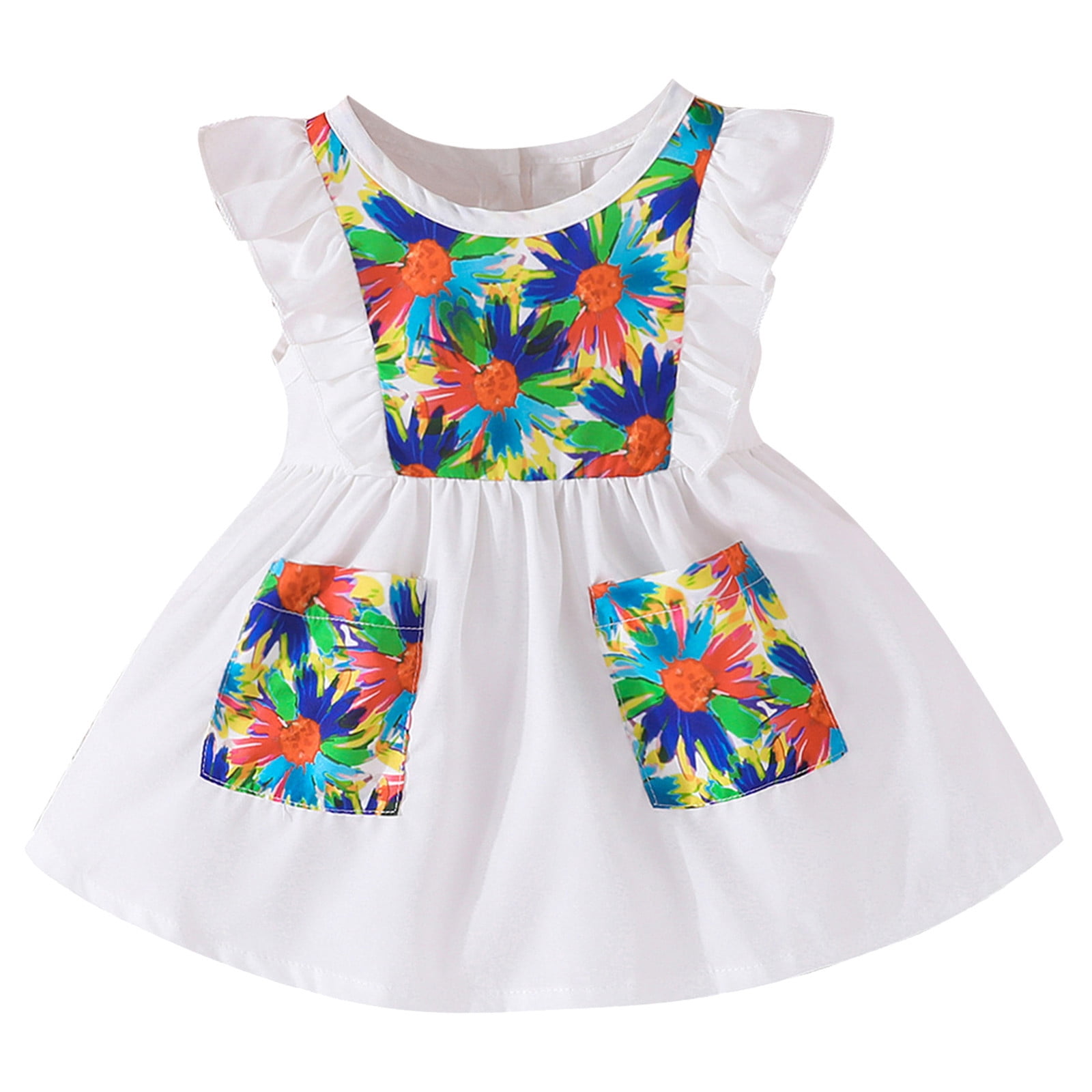 Otqutp Toddler Girls Bodysuits Little Girls Fly Sleeve Floral Oil Painting Prints Ruffles ...