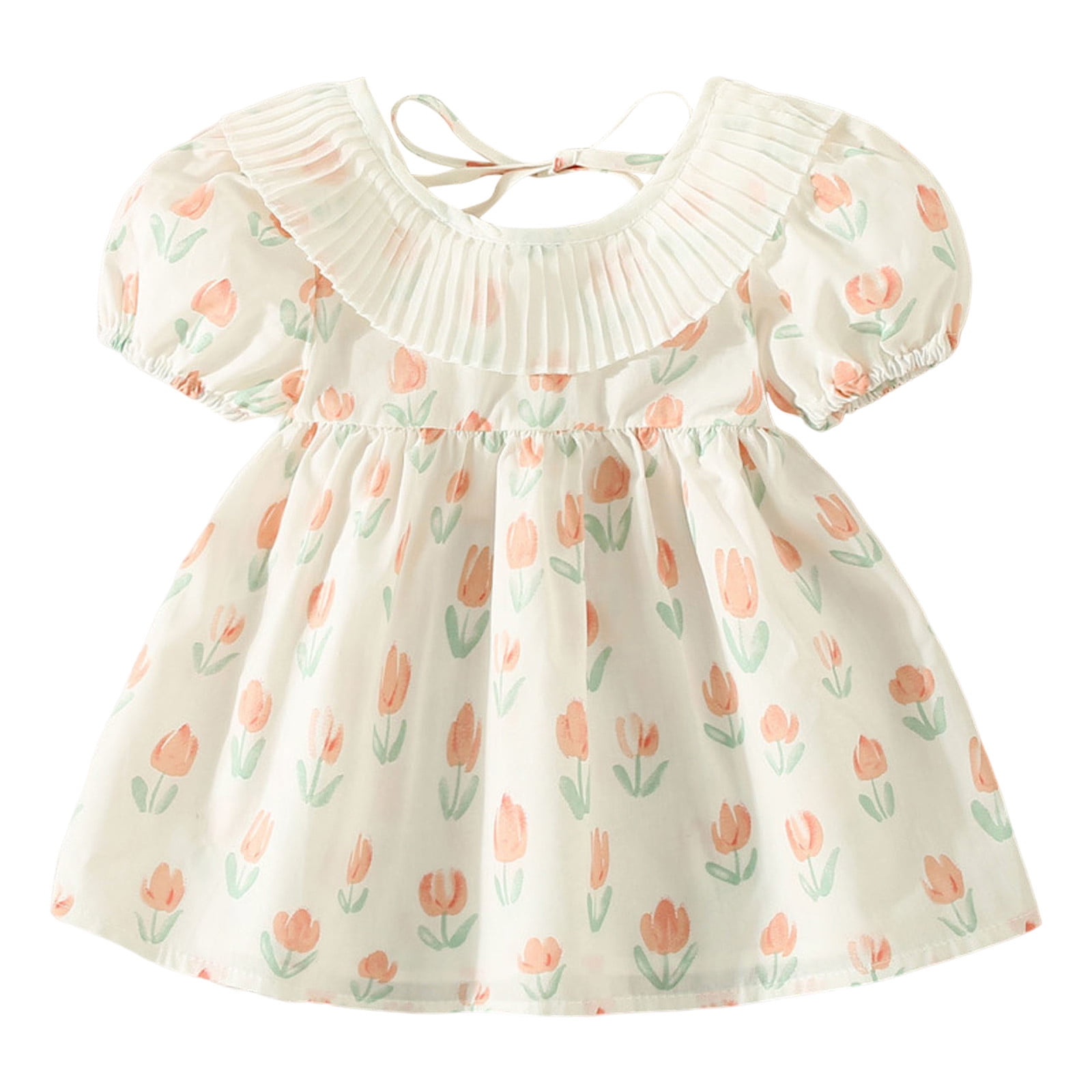 Otqutp Toddler Girls Clothing Set Little Girls Short Sleeve Bowknot Floral Prints Ruffles ...