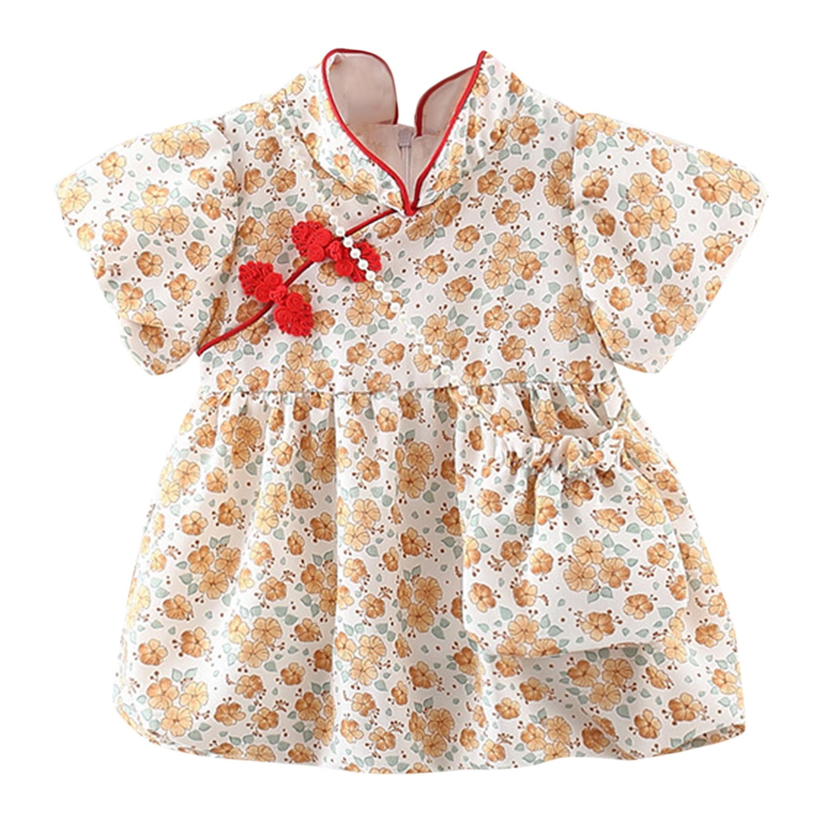 Otqutp Toddler Girls Comfortable Dress Little Girls Short Sleeve Floral Prints Princess Dress ...