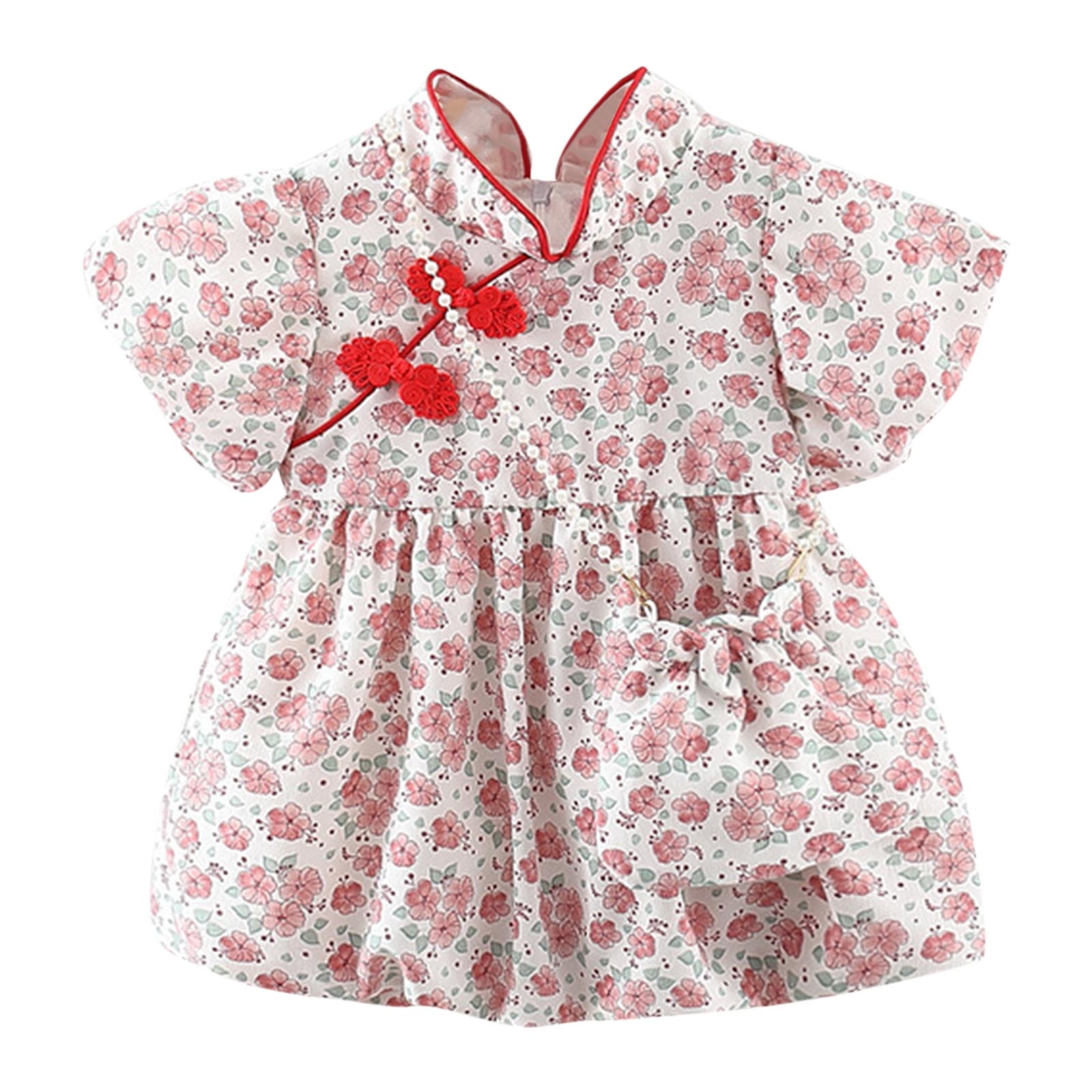 Otqutp Toddler Girls Comfortable Dress Little Girls Short Sleeve Floral Prints Princess Dress ...