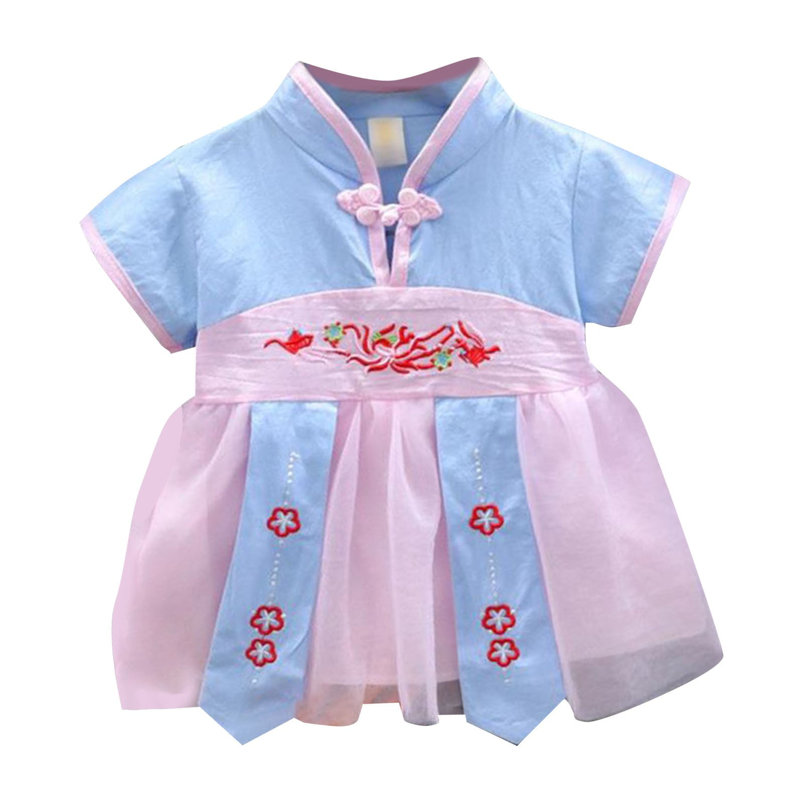 Otqutp Toddler Girls Mini Dress Summer Flower Embroidery Antique Hanfu ...