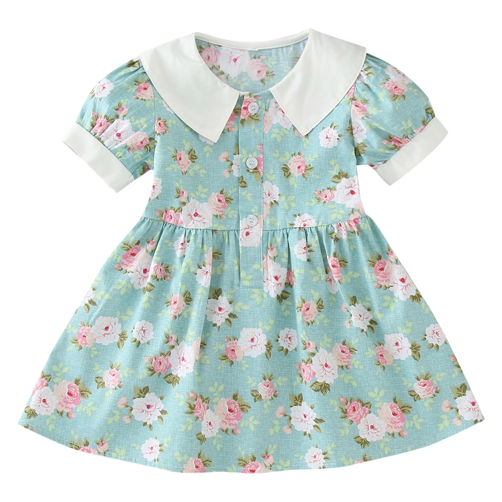 Otqutp Toddler Girls Party Sundress Little Girls Short Sleeve Floral Prints Ruffles Princess ...