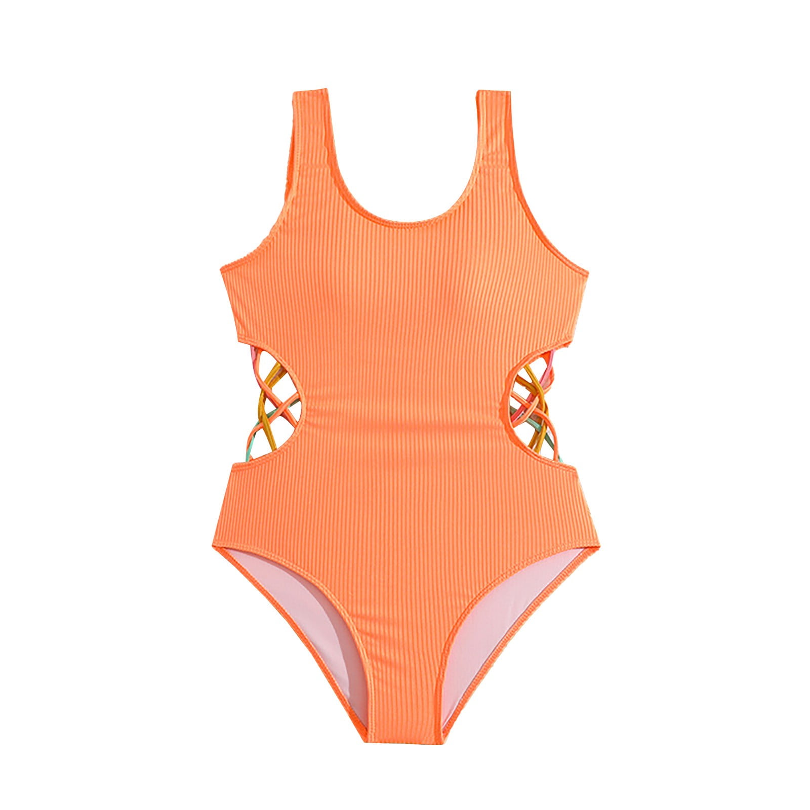 Otqutp Tween Girls Swimming One Piece Hollowed Out Waist Kids Plain ...