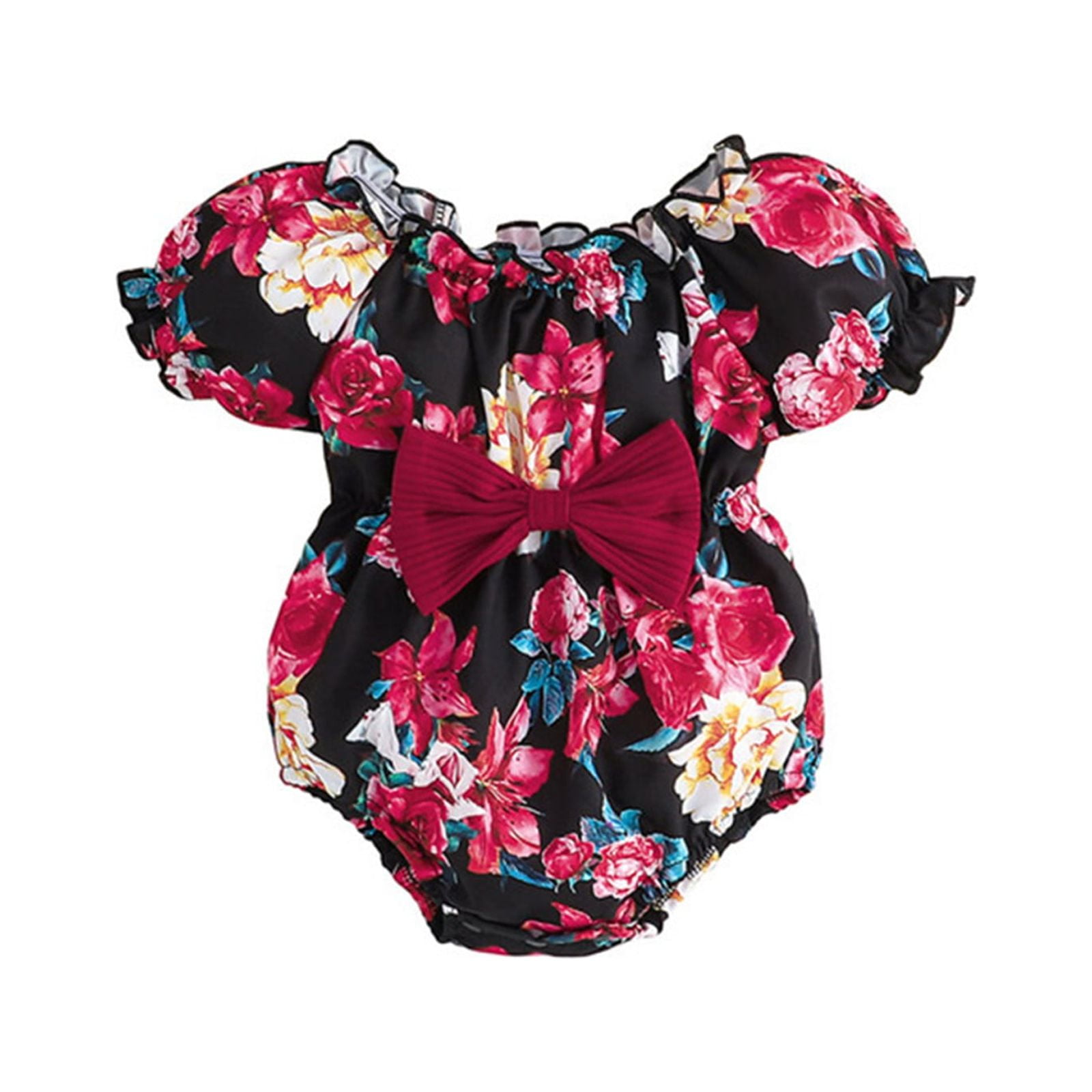 Otqutp Wedding Jumpsuit for Toddler Girls Short Sleeve Floral Prints Romper Summer Bodysuits ...