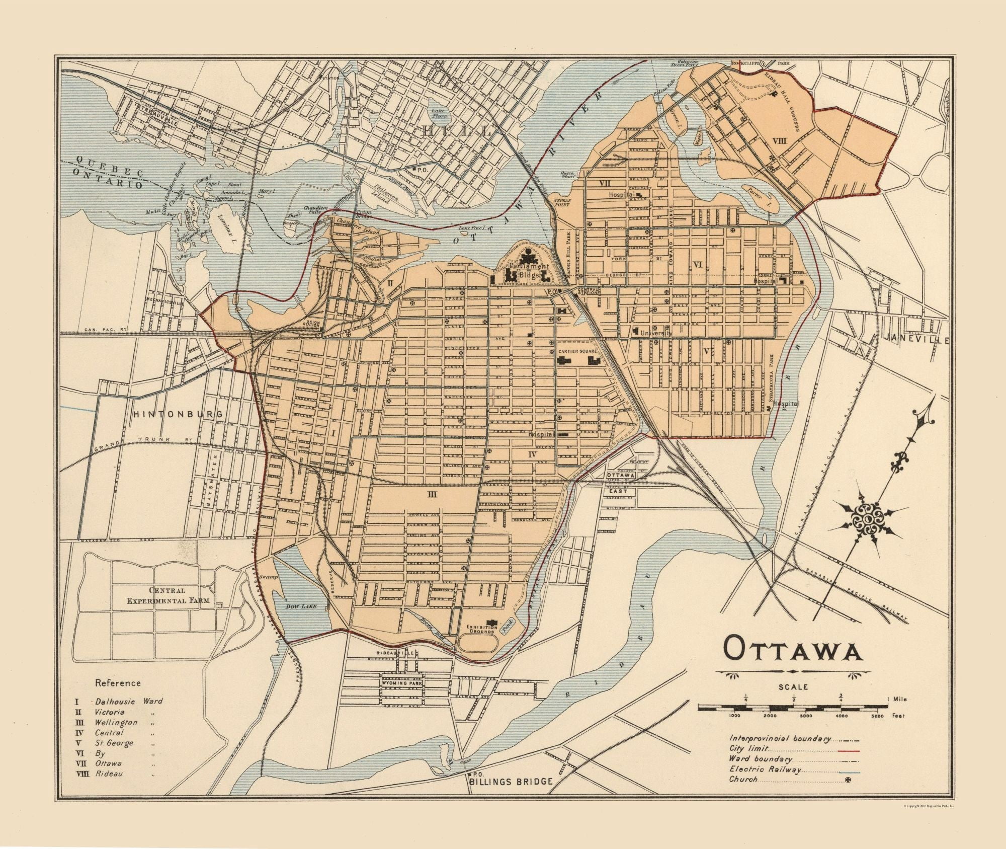 Historic Map - Ottawa Canada - White 1906 - 27.28 x 23 - Vintage Wall ...