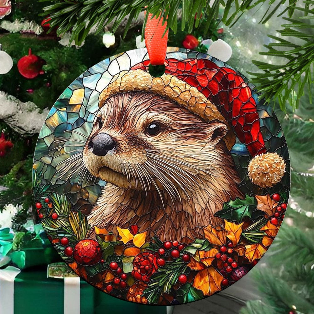 Otter 3 Ceramic/Acrylic Christmas Ornament, Sweet Love Celebration ...