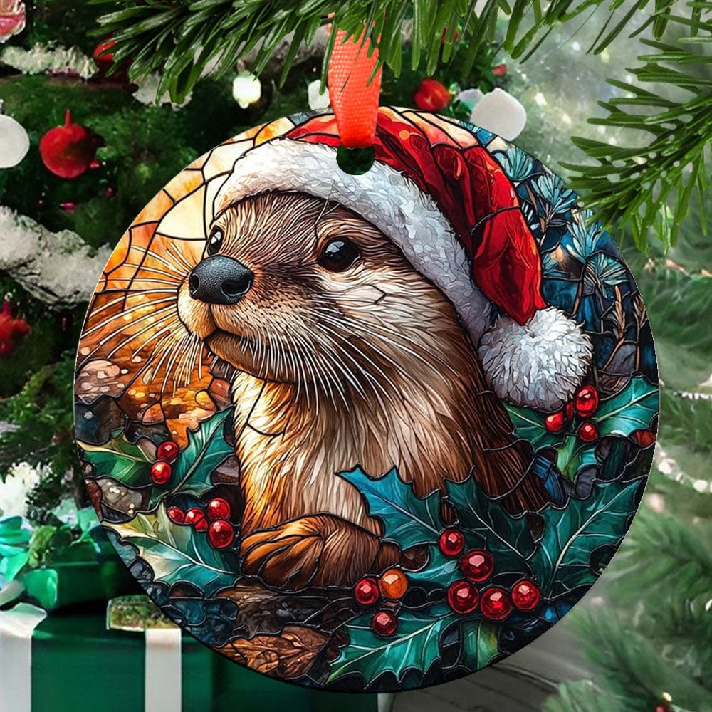 Otter 5 Ceramic/Acrylic Christmas Ornament, Sweetheart Love Highlight ...