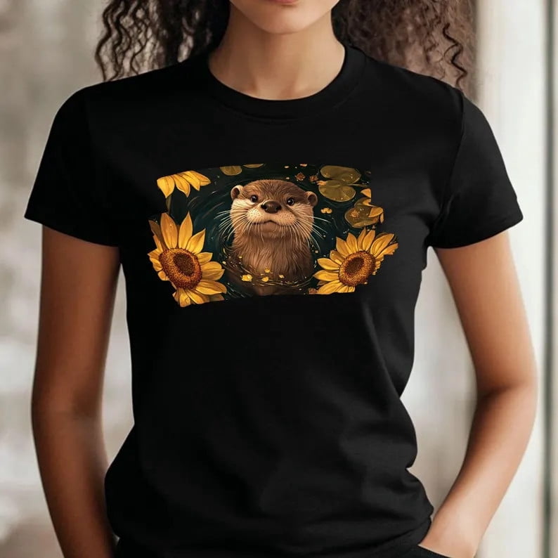 Otter And Sunflower Floral T-Shirt - Walmart.com