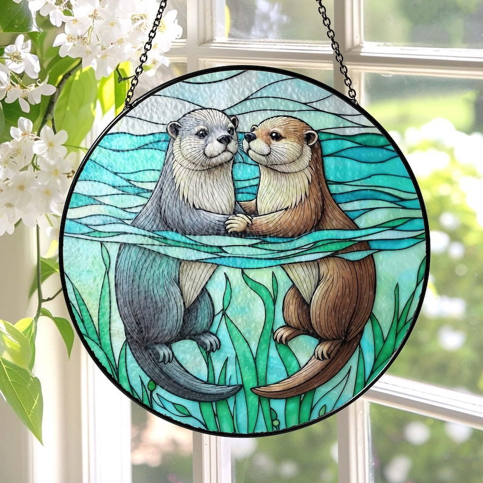 Otter Couple GLASS Suncatcher, Otter Couple Suncatcher, Otter Lover ...