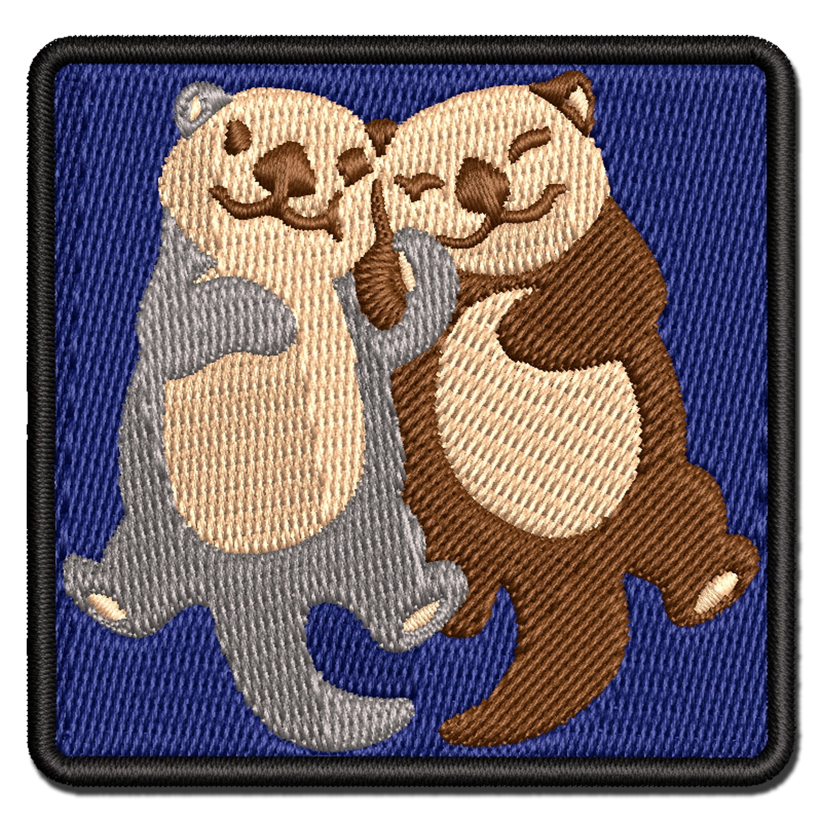 Otter Couple Holding Hands Love Anniversary Valentine's Day Applique Multi-Color Embroidered ...