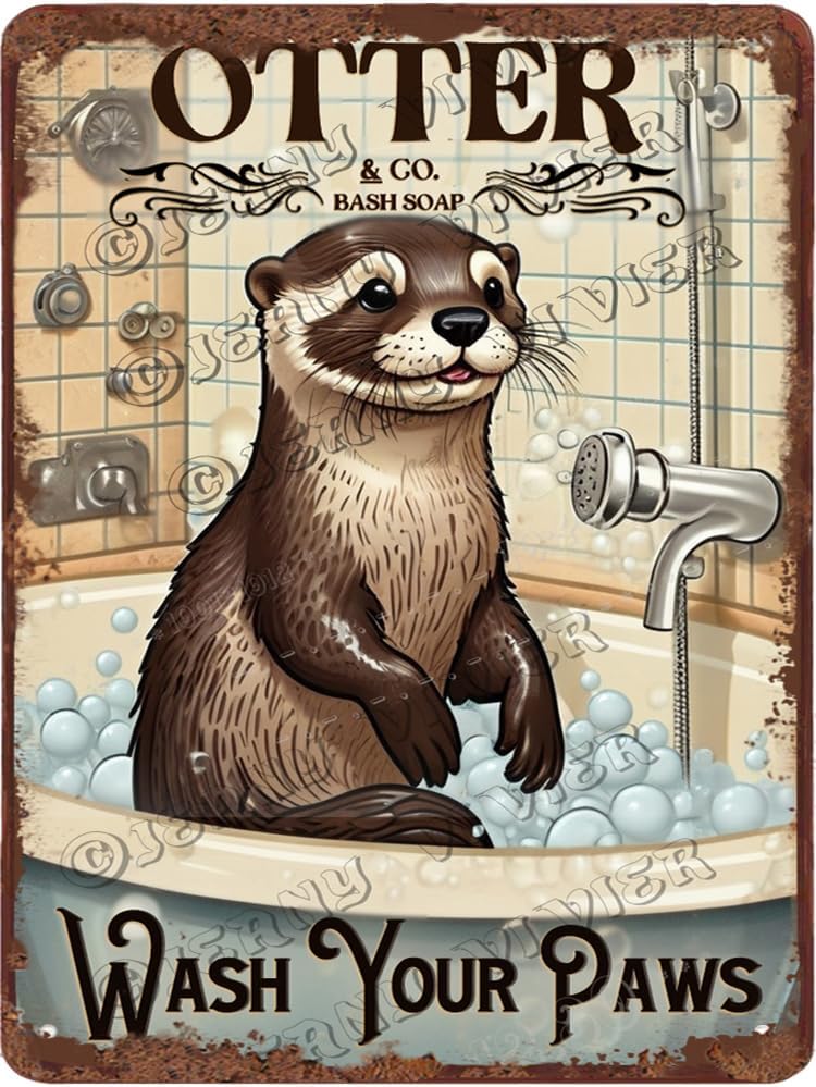 Otter Decor Wash Your Paws Retro Aluminum Sign 12x16 IN Metal Tin Sign ...