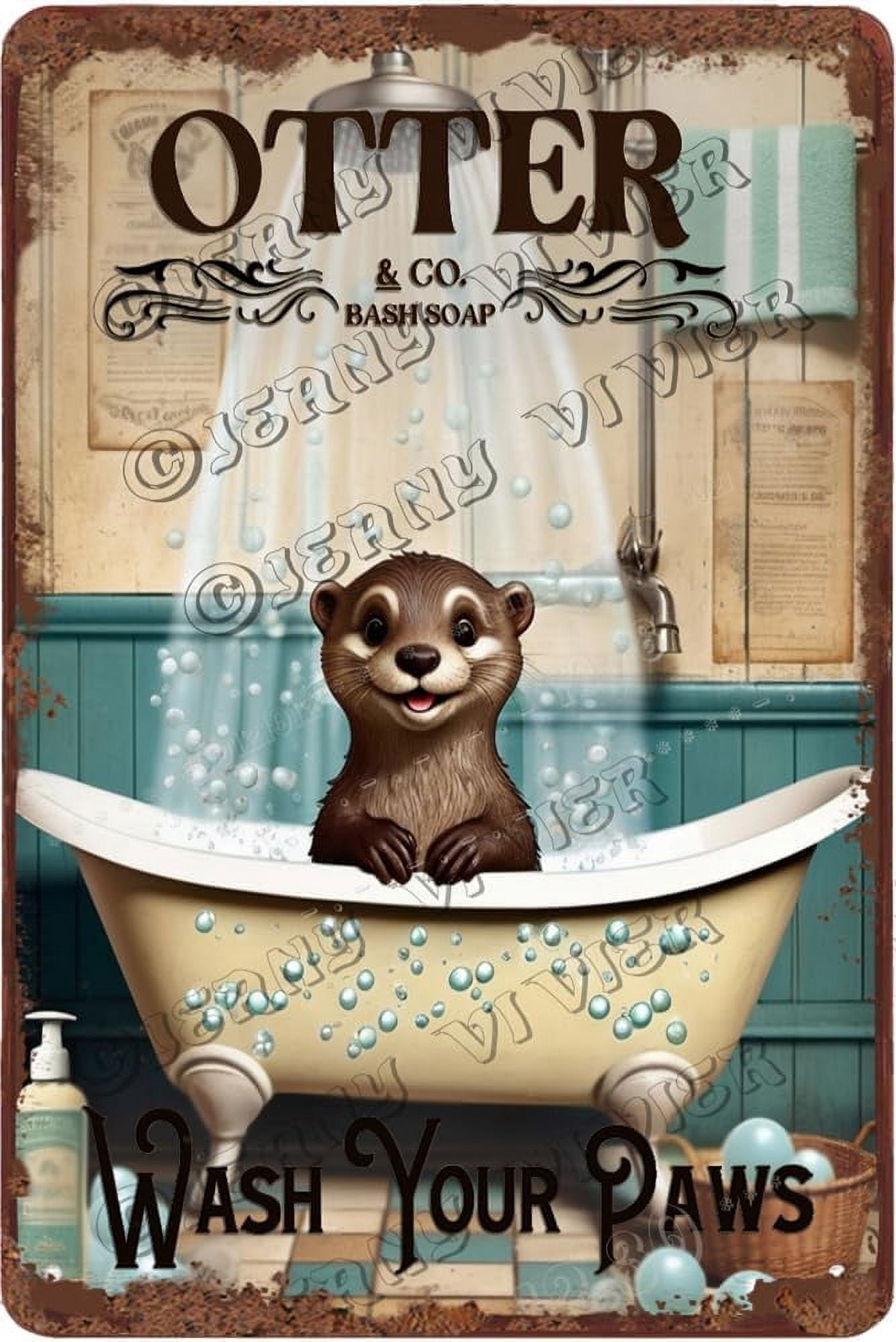 Otter Decor Wash Your Paws Retro Aluminum Sign 12x8 IN Metal Tin Sign ...