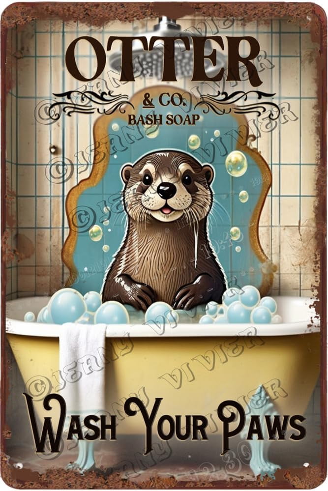 Otter Decor Wash Your Paws Retro Aluminum Sign 12x8 IN Metal Tin Sign ...