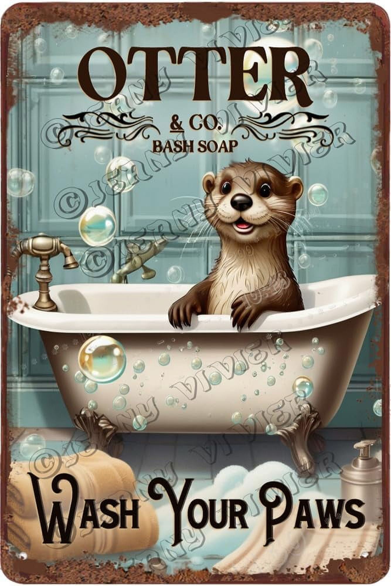 Otter Decor Wash Your Paws Retro Aluminum Sign 12x8 IN Metal Tin Sign ...