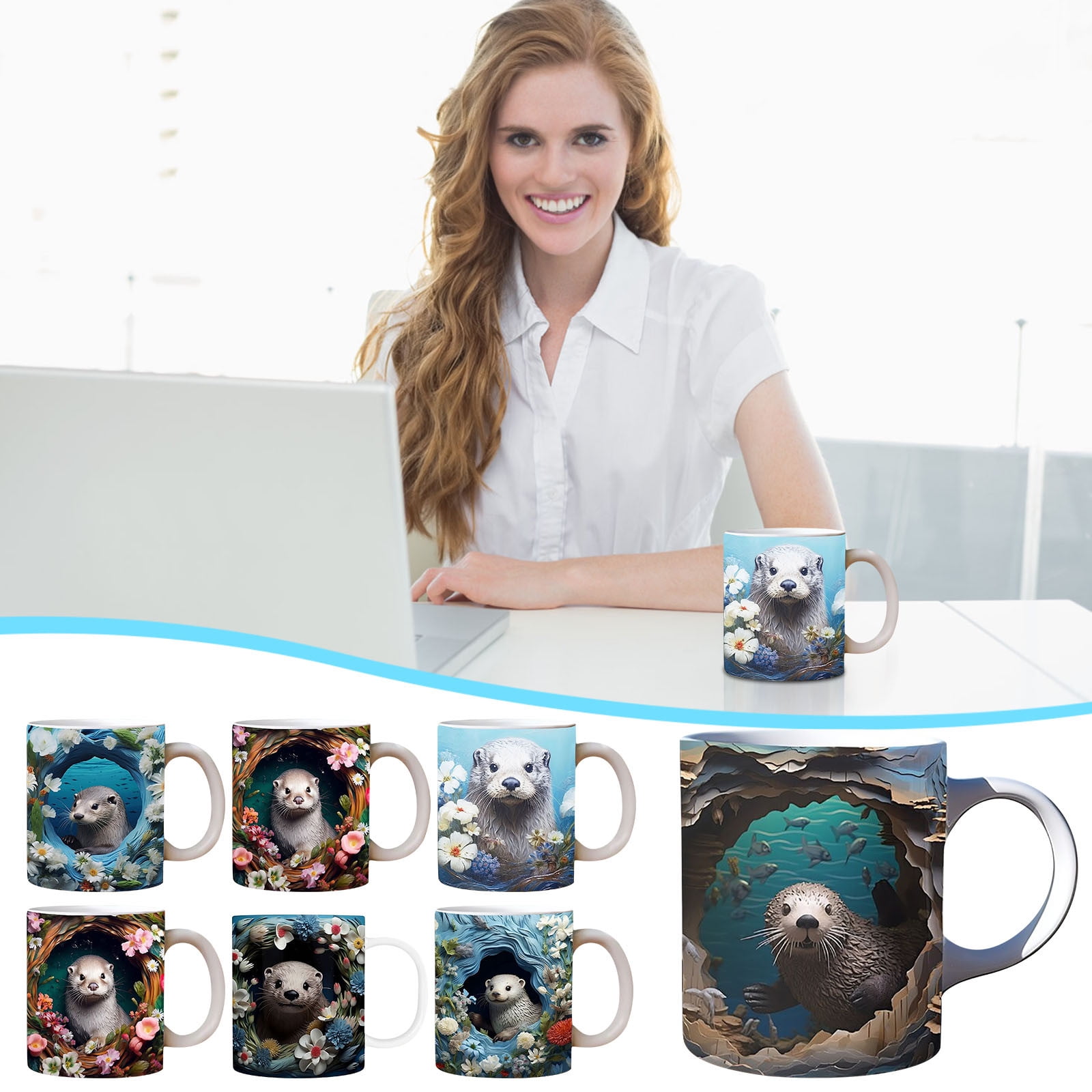 Otter Design Ceramic Tea Cup 150ml, Handcrafted Animal-Themed Cup for ...