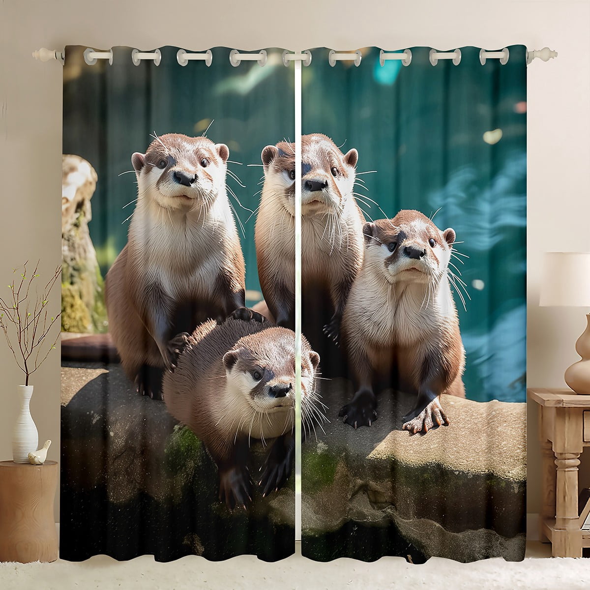 Otter Family 30%-50% Blackout Curtains,Cute Otters Curtains for Living ...