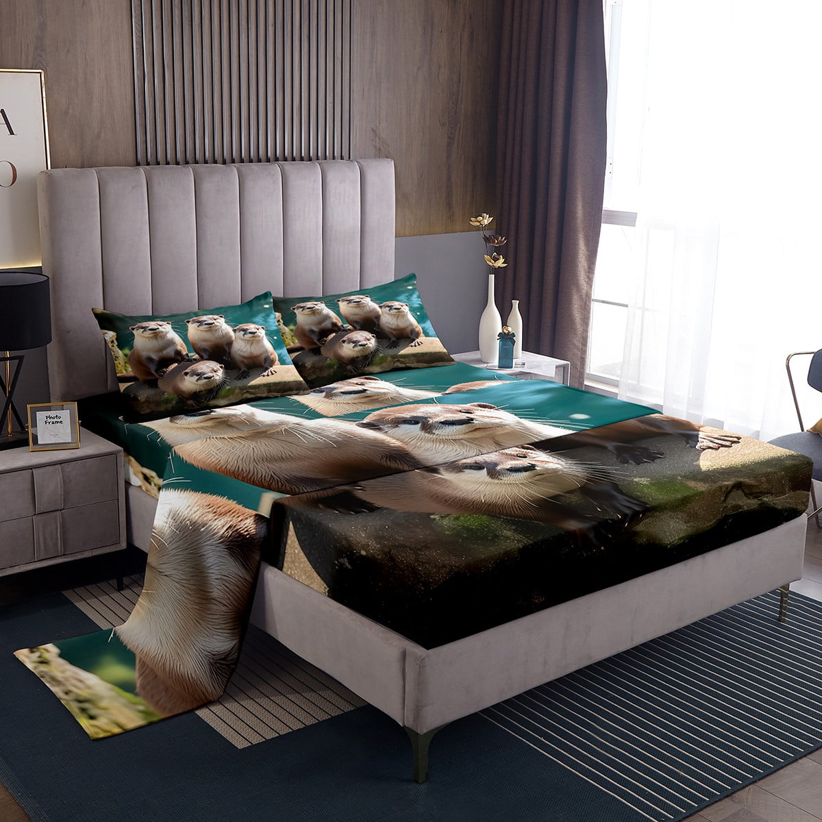 Otter Family Sheet Set,Cute Otters Bed Sheets Set Queen,Zoo Animal ...