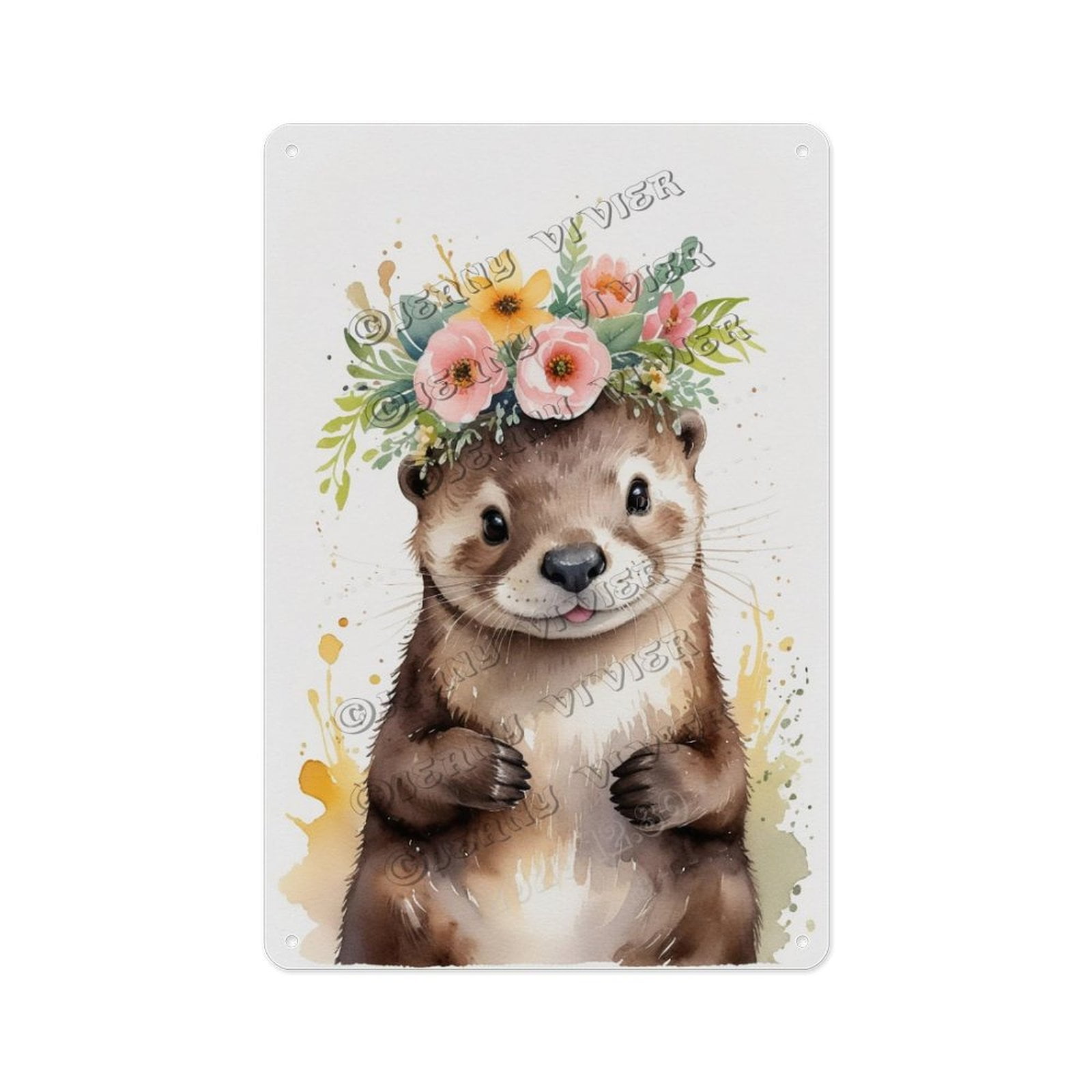 Otter with Flower Crown Metal Sign – Adorable Nature-Inspired Aluminum ...