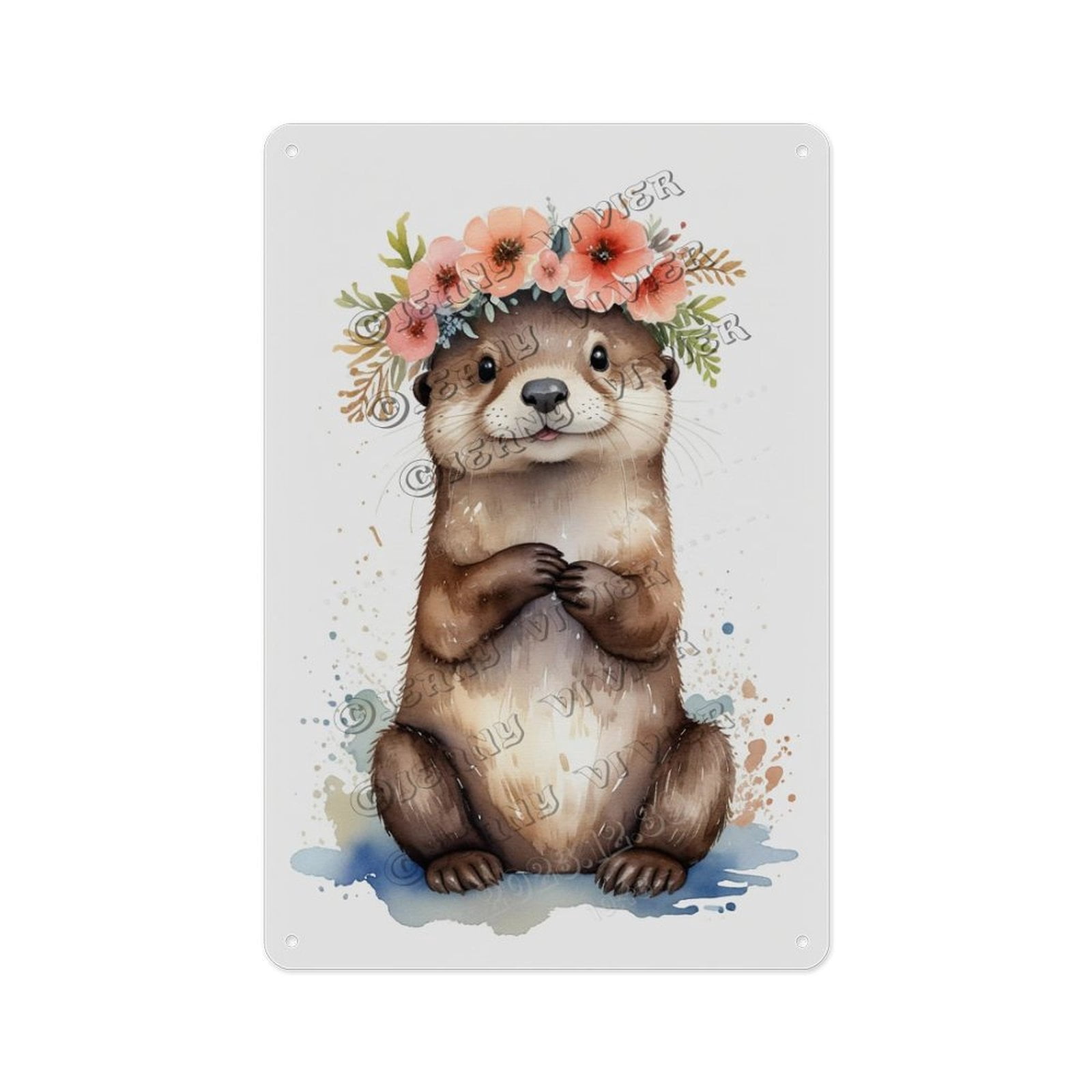 Otter with Flower Crown Metal Sign – Fun and Cheerful Design for Kid's ...