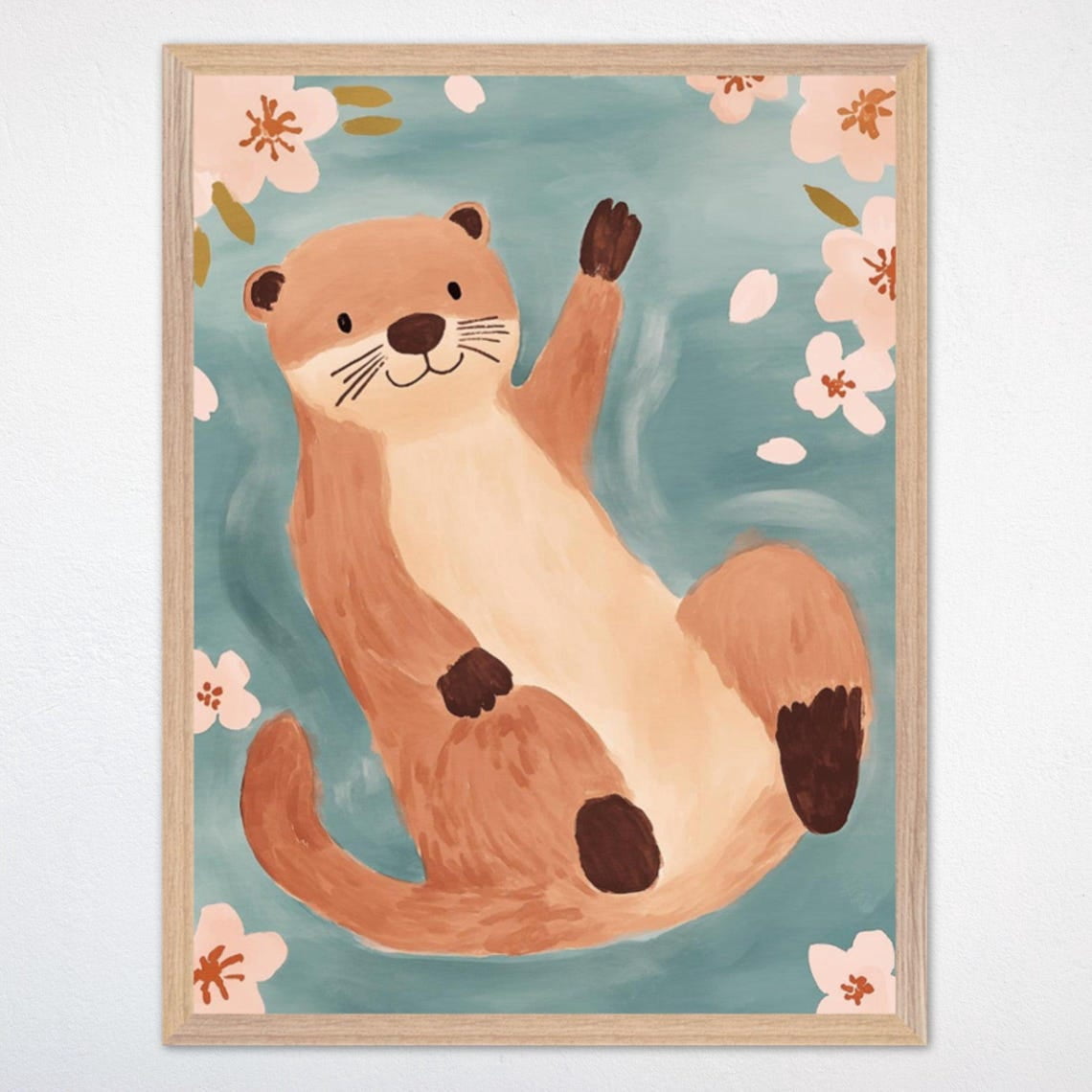 Otter Flower Nursery Wall Art, Whimsical Floral, Cute Animal Poster ...