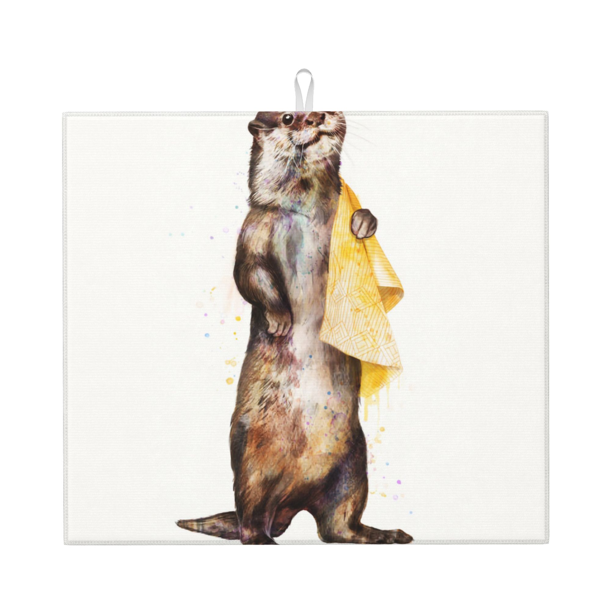 Otter Microfiber Kitchen Counter Mat,Dish Drying Pad for Dishes,Utensils,Pots and Pans (16x18in ...