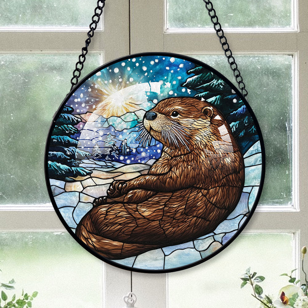 Otter Ornament Christmas 2025, Otter Stained Glass Hanging Window Art ...