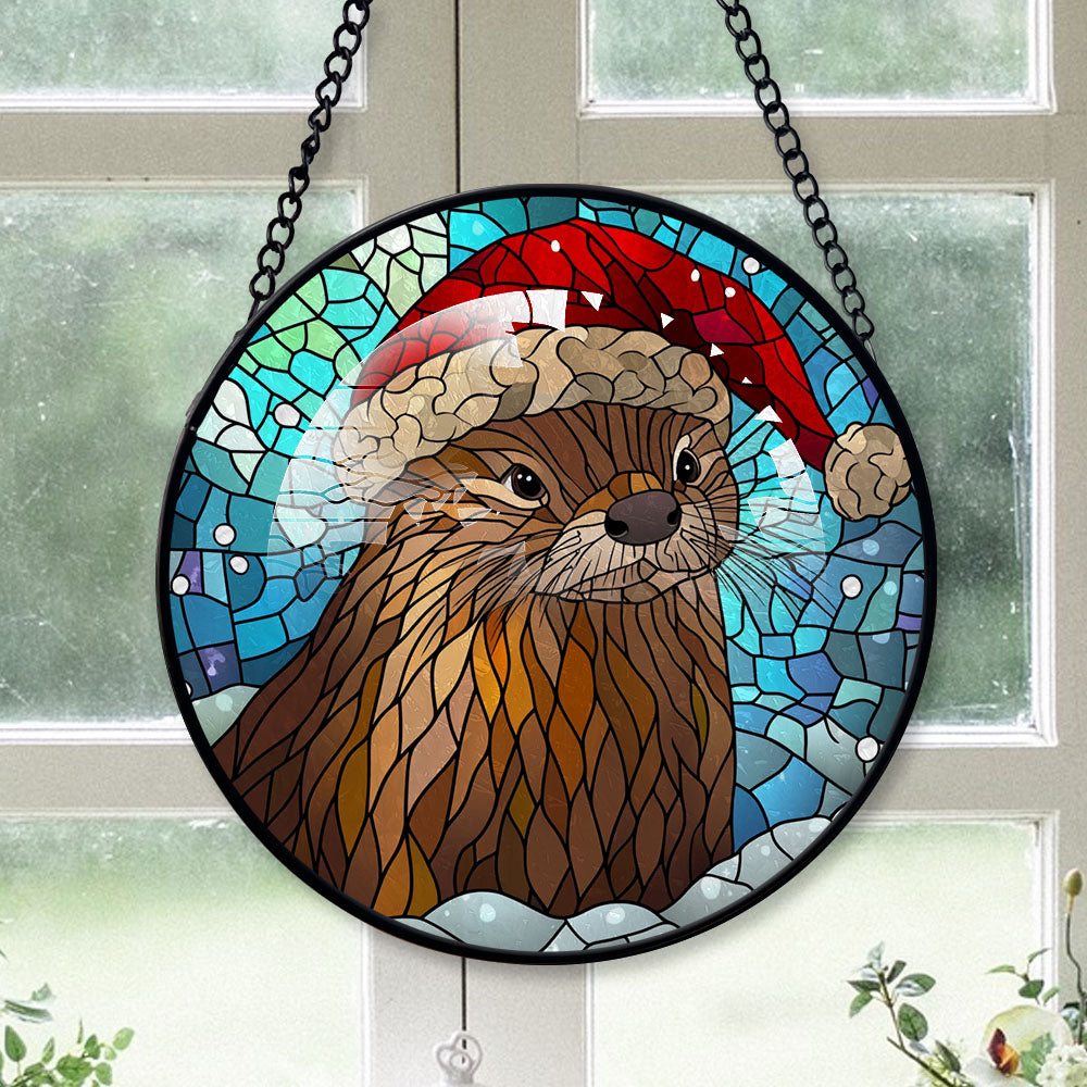 Otter Ornament Christmas 2025, Otter Stained Glass Window Hanging ...