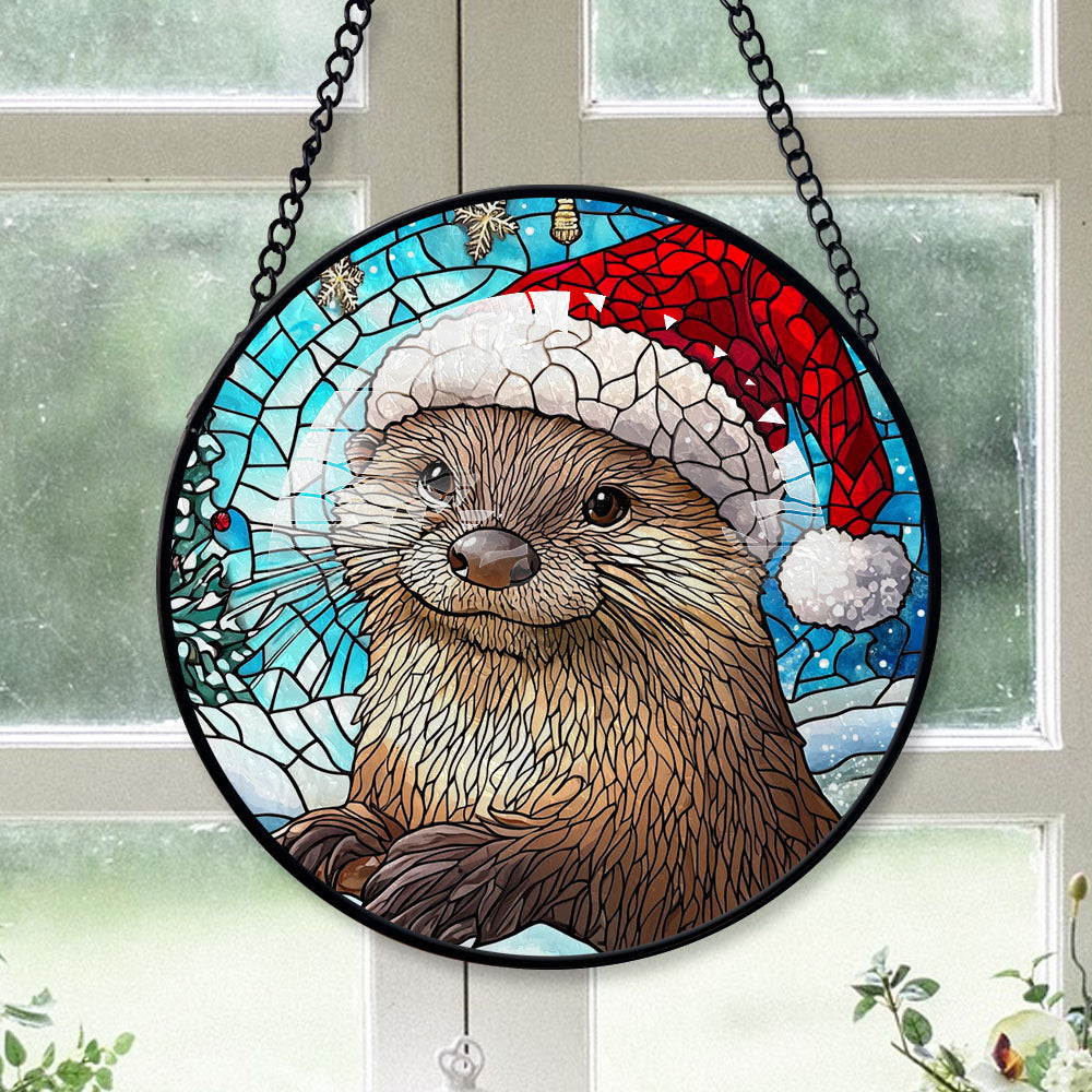 Otter Ornament Christmas 2025, Otter Stained Glass Window Panel ...