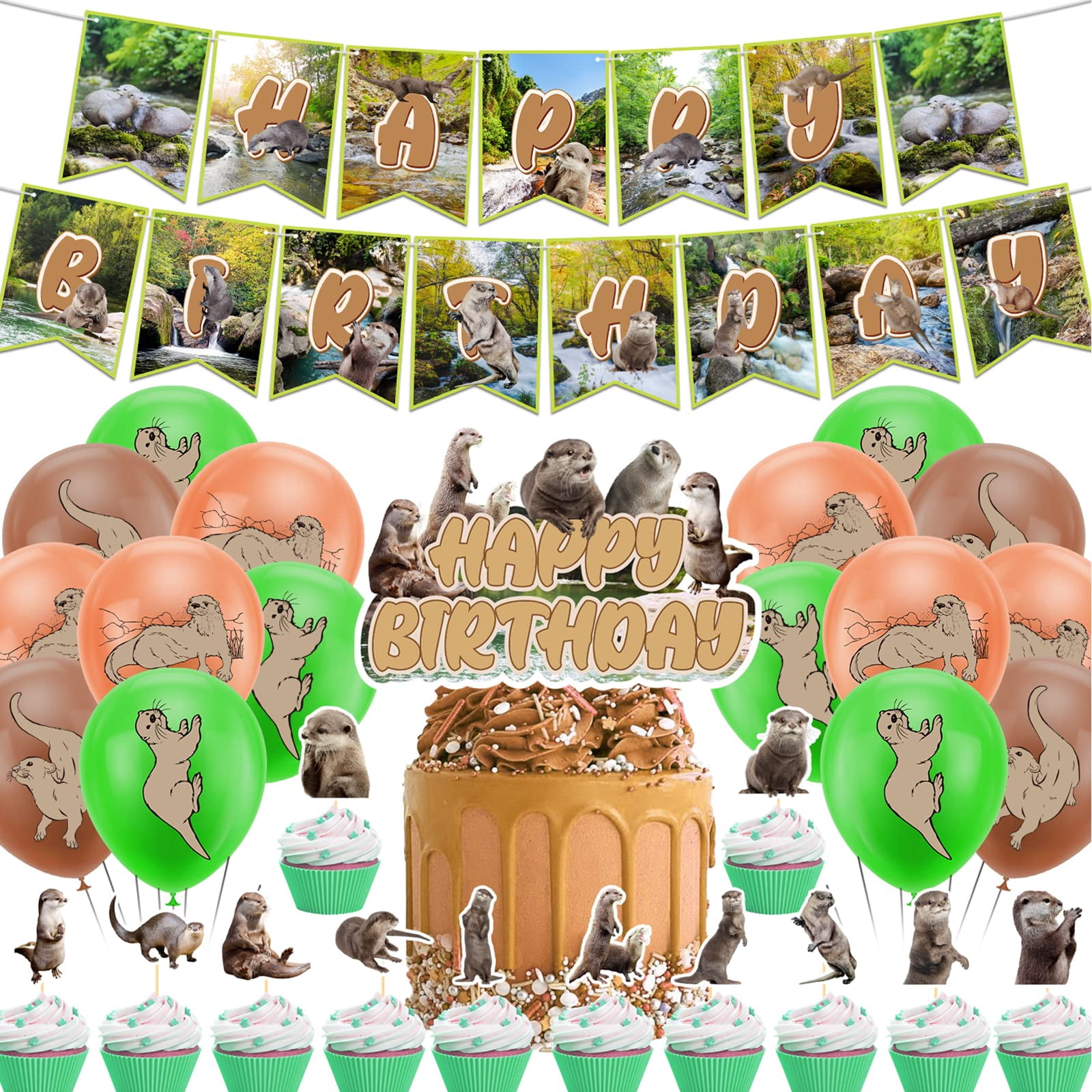 Otter Party Decorations - Happy Birthday KKS1 Banner, Cake Topper ...