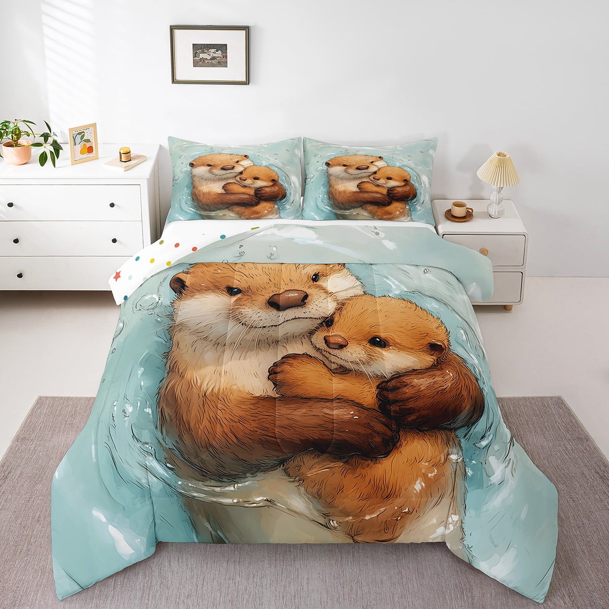 Otter Queen Comforter Sets 3D Ocean Sea Otter Down Comforter,Kawaii ...