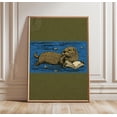Otter Reading Book Blue Water Scene Linocut Style Animal Wall Art ...