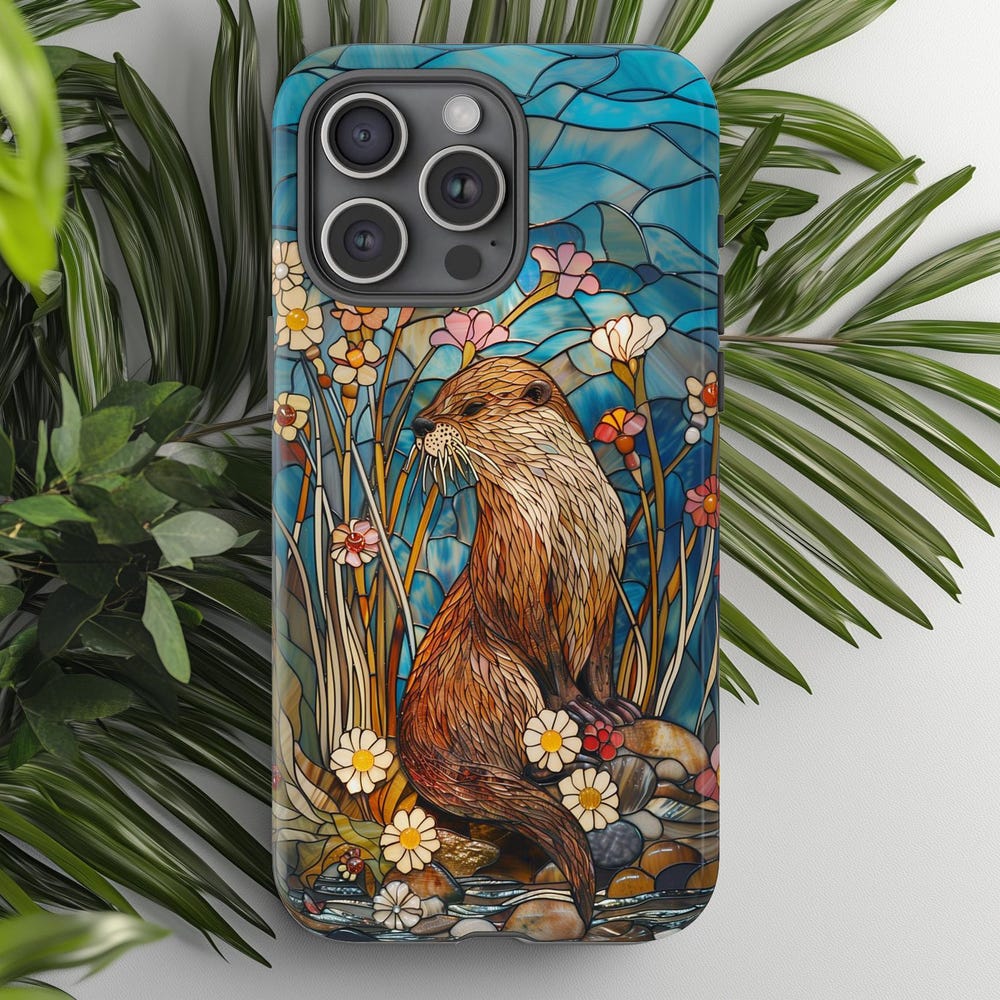 Otter Stained Glass Look Nature Wildlife Phone Case for 17 16 15 14 13 ...