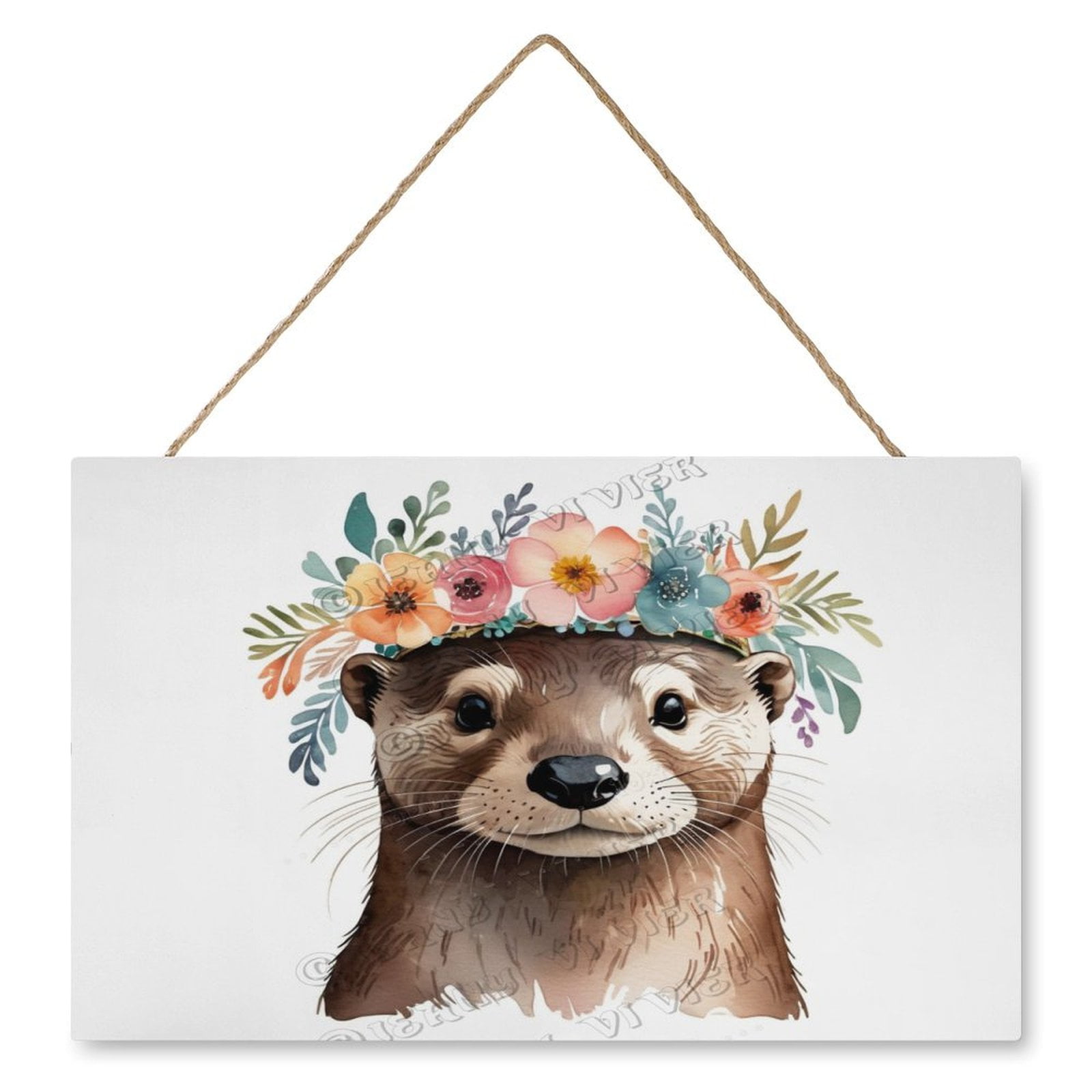 Otter With Flower Crown Wall Art Wooden Sign Otter Decor Vintage ...
