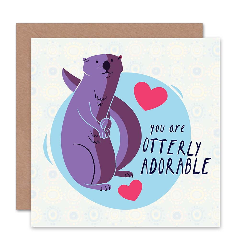 Otterly Adorable Otter Pun Love Valentines Greetings Card Plus Envelope ...