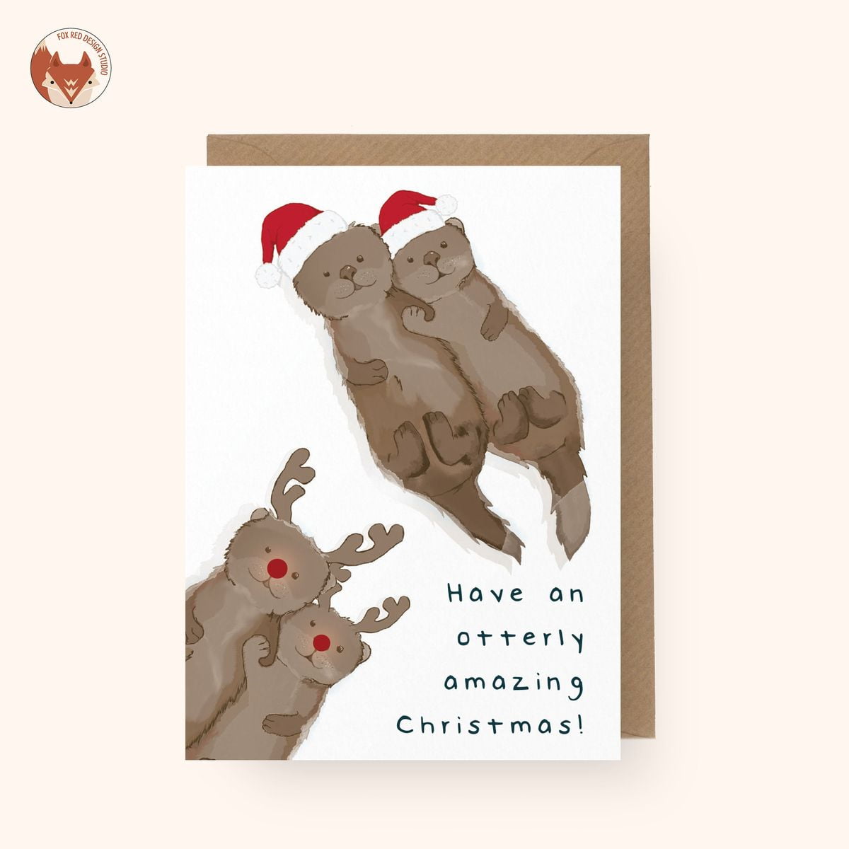 Otterly Amazing Christmas Card – Cute Otters and Reindeer Design ...