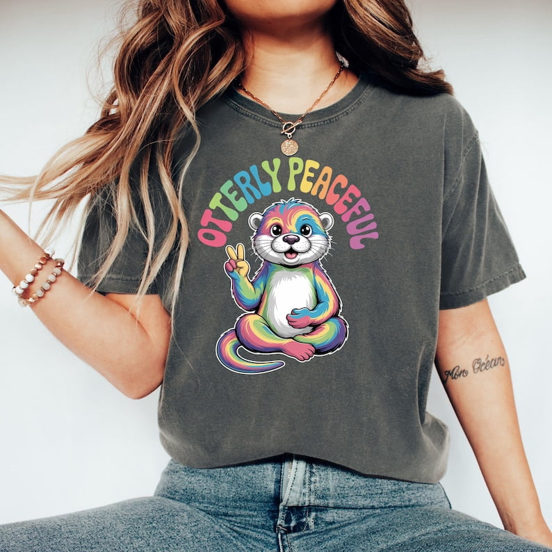 Otterly Peaceful Groovy Otter Tee, 70s Rainbow, Meditation Gift, Animal ...