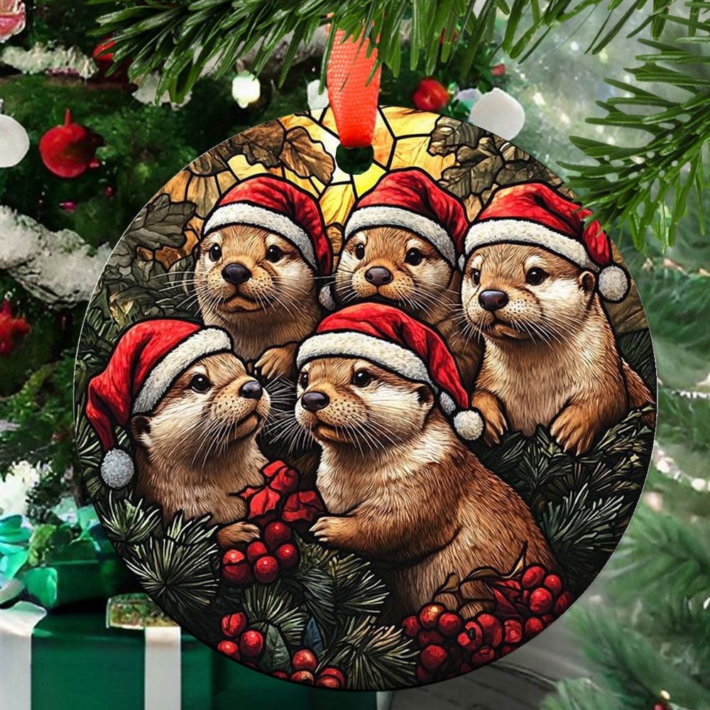 Otters 13 Ceramic/Acrylic Christmas Ornament, Sweetheart Love Highlight ...