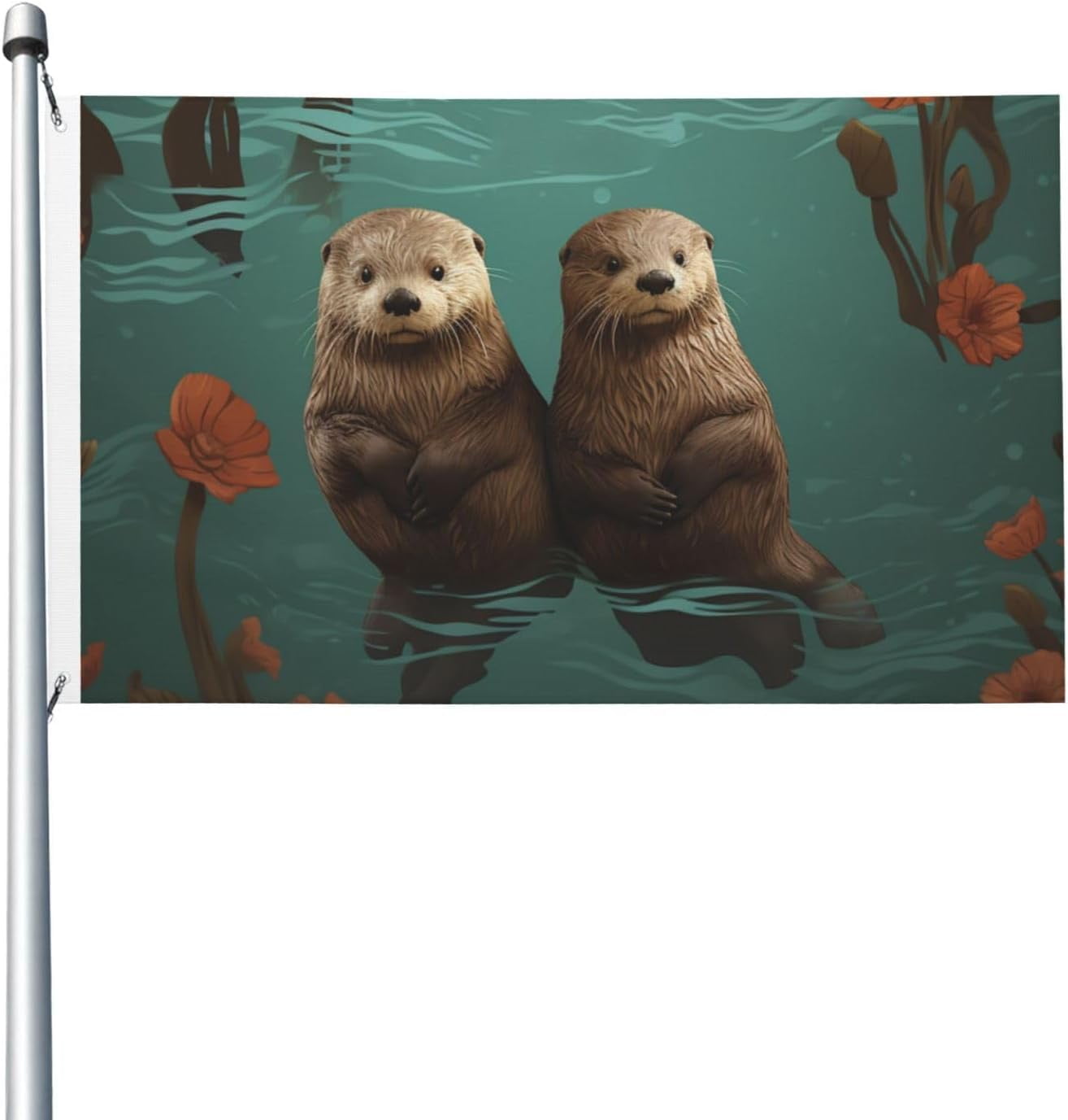 Otters in Love Flag 4.85x8 ft Flags for Outside Funny Banner Garden Flag Print Welcome Yard ...